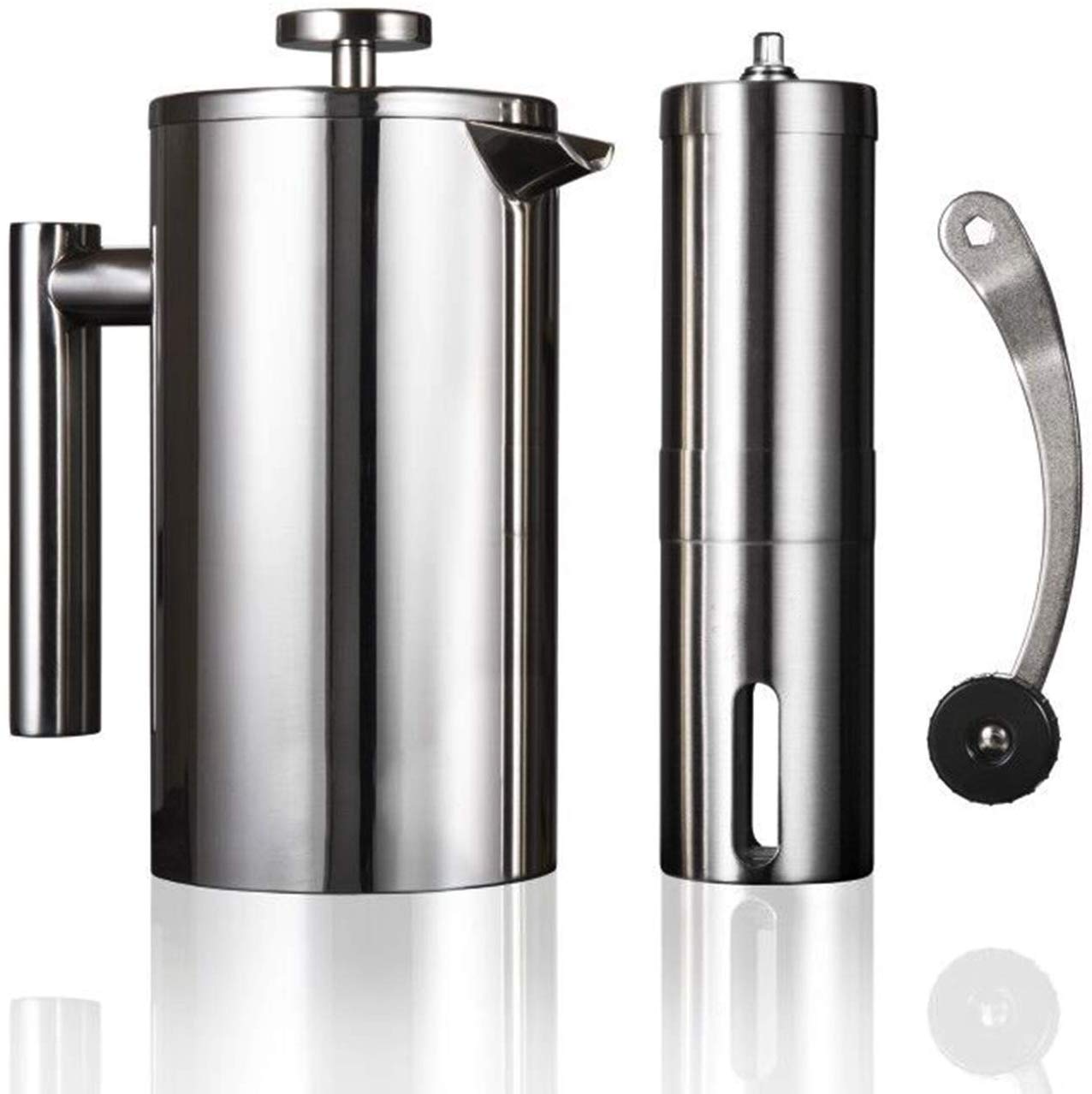 Manual Coffee Grinder Stainless Steel French Press Coffee Maker Set Double Walled Insulated Coffee Tea Filter