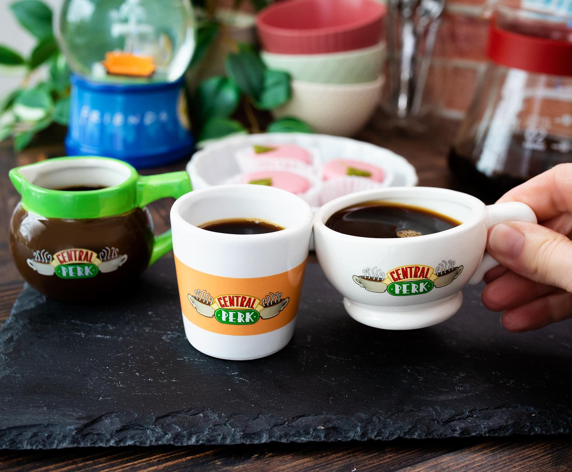 Silver Buffalo Friends Central Perk Logo 3pc Ceramic 3D Sculpted Mini Cup Set, Perfect as a Sugar, Cream, or Milk set, 3.5 Ounces