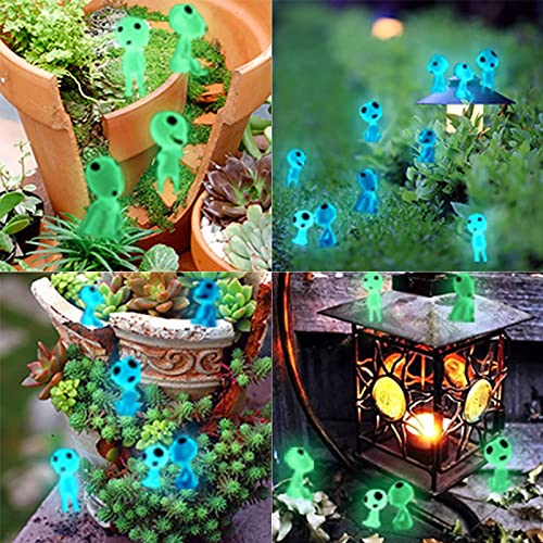 ZFFLYH Princess Mononoke Tree Spirits with Glow in The Dark Rocks and Tree Stump, 62Pcs Luminous Ghost Micro Landscape for Landscape Garden Decoration,Blue