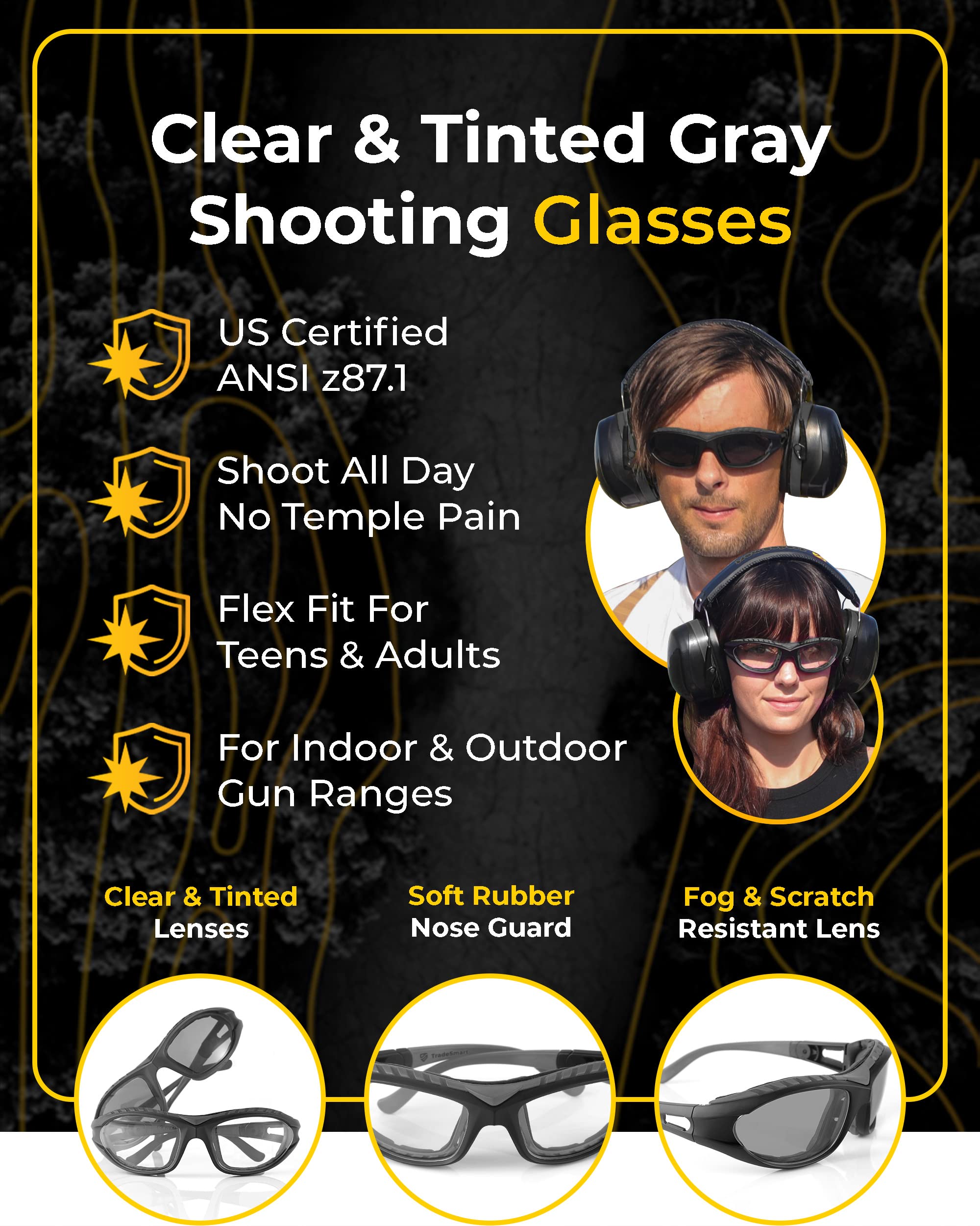 TRADESMART “His & Hers” Gift - Pink & Gunmetal Gray Shooting Ear and Eye Kits, U.S. Certified, for Women & Men
