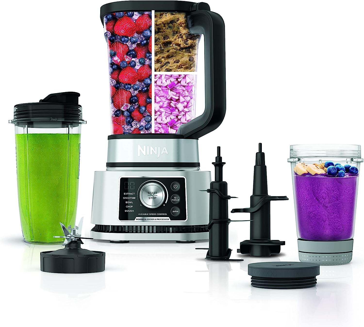 Ninja SS351 Foodi Power Pitcher System, Smoothie Bowl Maker, 4in1 Blender + Food Processor, Single Serve Blender 1400WP smartTORQUE 6 Auto-iQ Presets (Renewed)