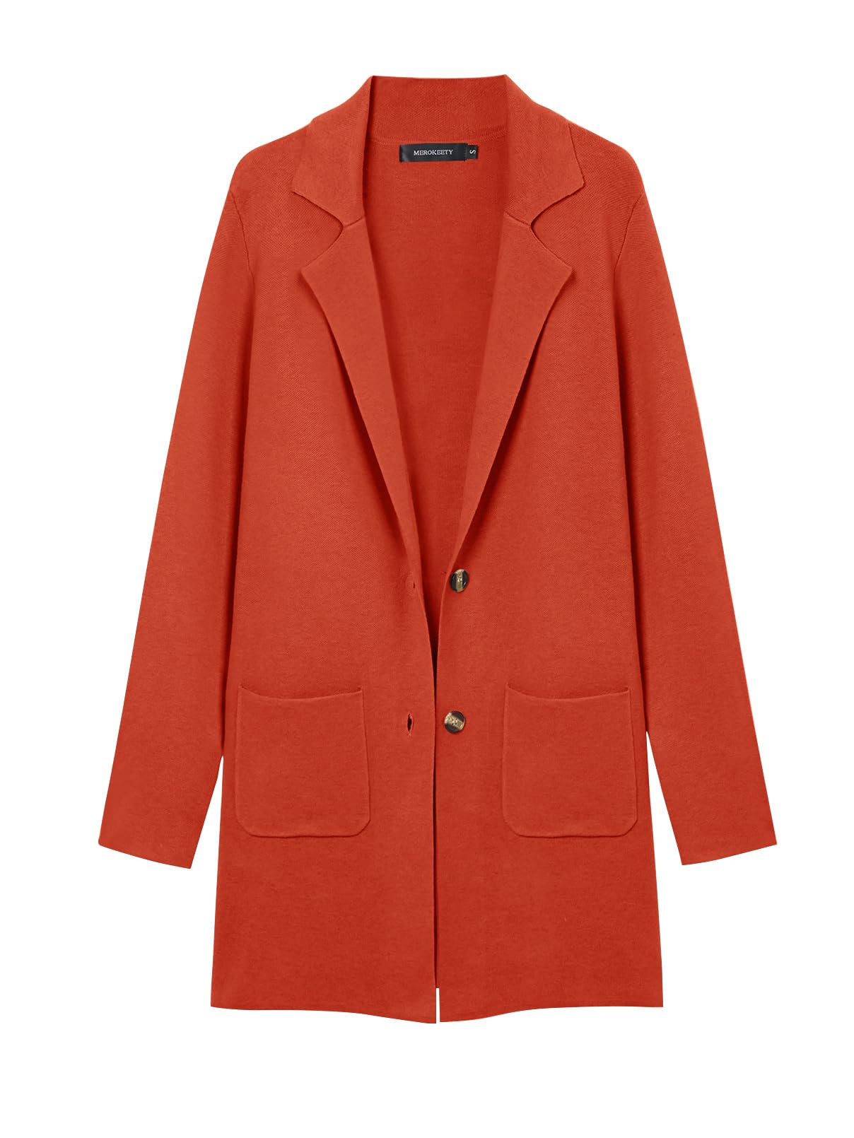 MEROKEETY Women's Casual Knit Blazer Jacket Button Down Elegant Work Office Coatigan Sweater for Fall Winter, Orange, Medium