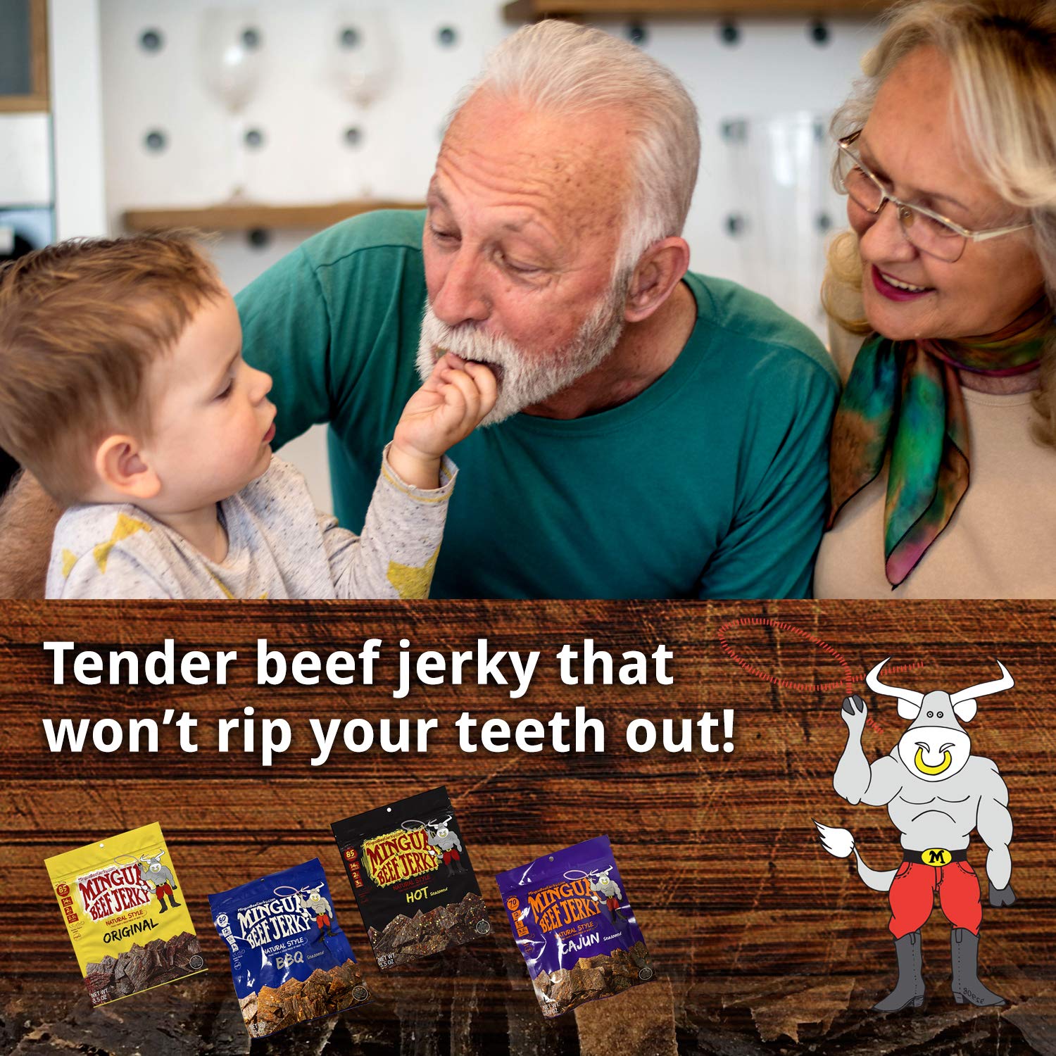 Mingua Beef Jerky Sampler Pack- 100% US Beef Without Nitrites - Four 3.5 Oz Bags