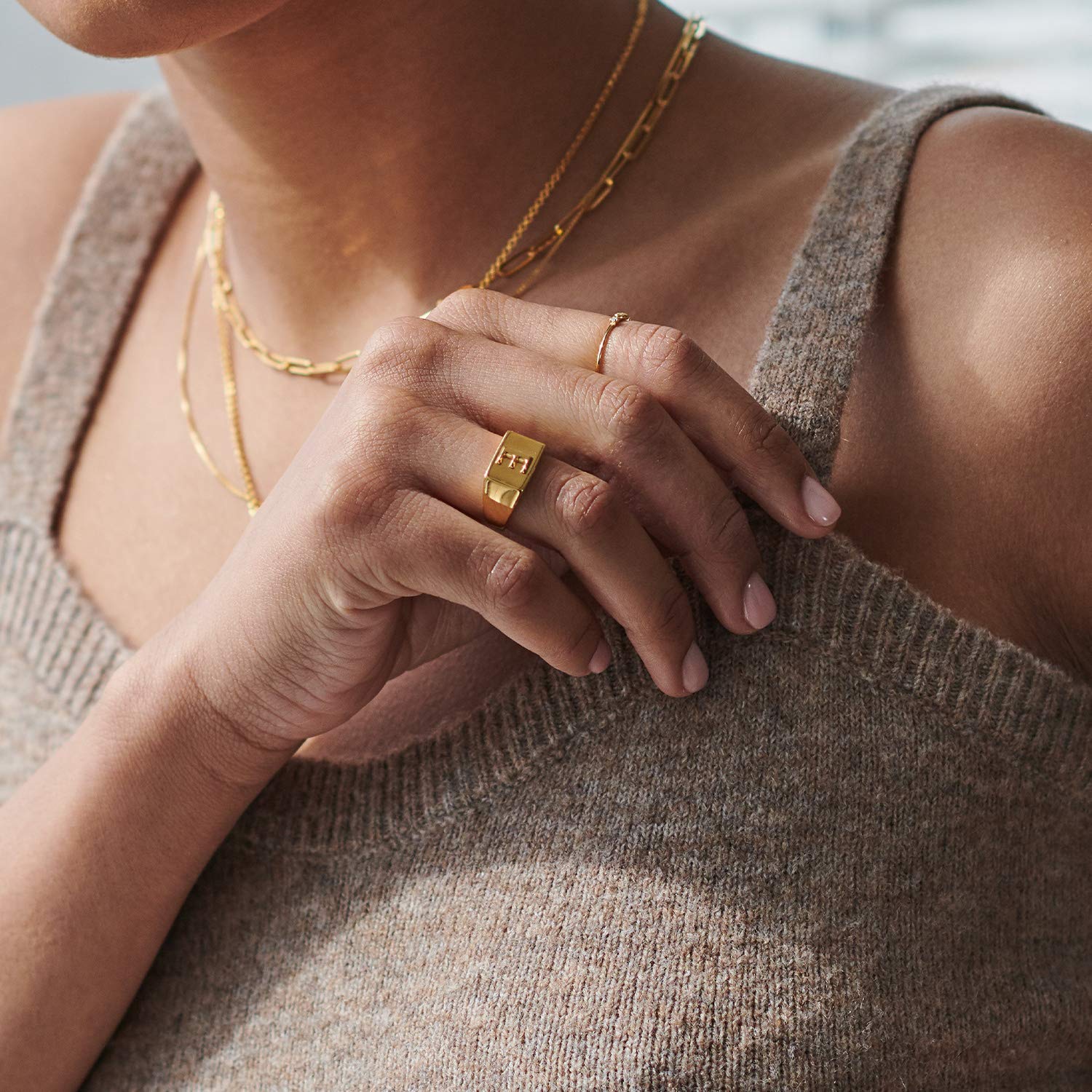 Oak&Luna Ayla Square Personalized Initial Signet Ring - Gold Plated Sterling Silver - Hand Made Custom Gift for her (18K Gold Plated Sterling Silver)