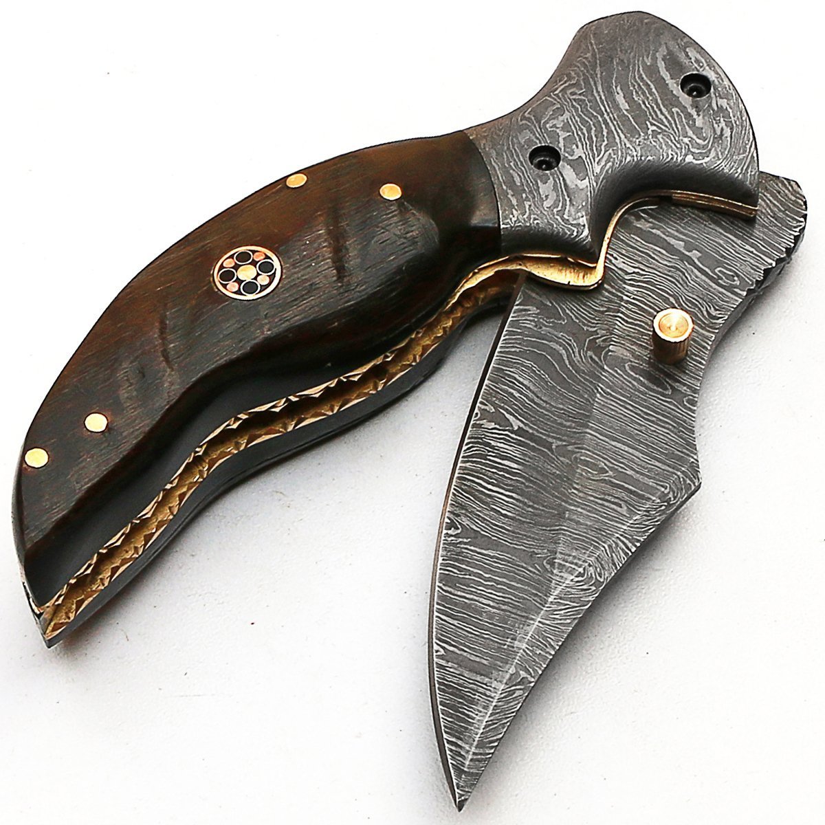 PAL 2000 HUNTING KNIVES Mmbm-8848 - Damascus Folding Knife - Handmade Damascus Steel - Damascus Pocket Knife - Ram Horn Handle