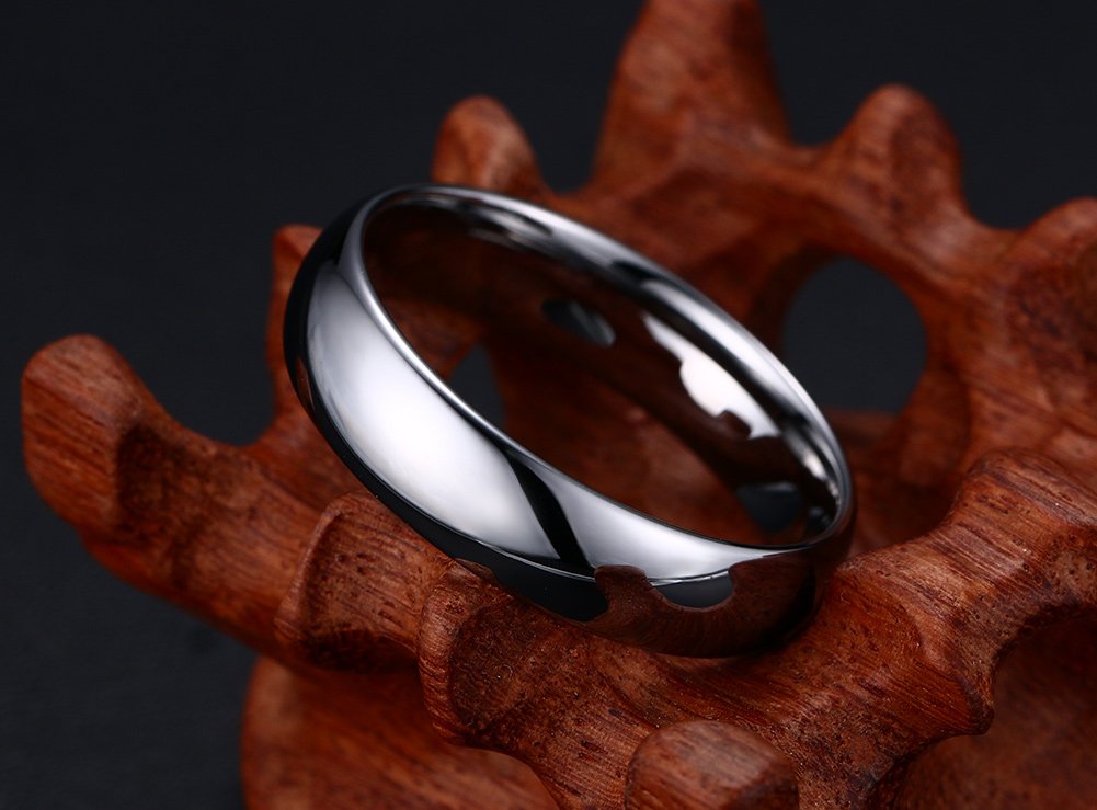 Mealguet Jewelry Free Engraving-Personalized His Hers Domed Plain Simple Tungsten Carbide Wedding Promise Engagement Ring Bands,6mm