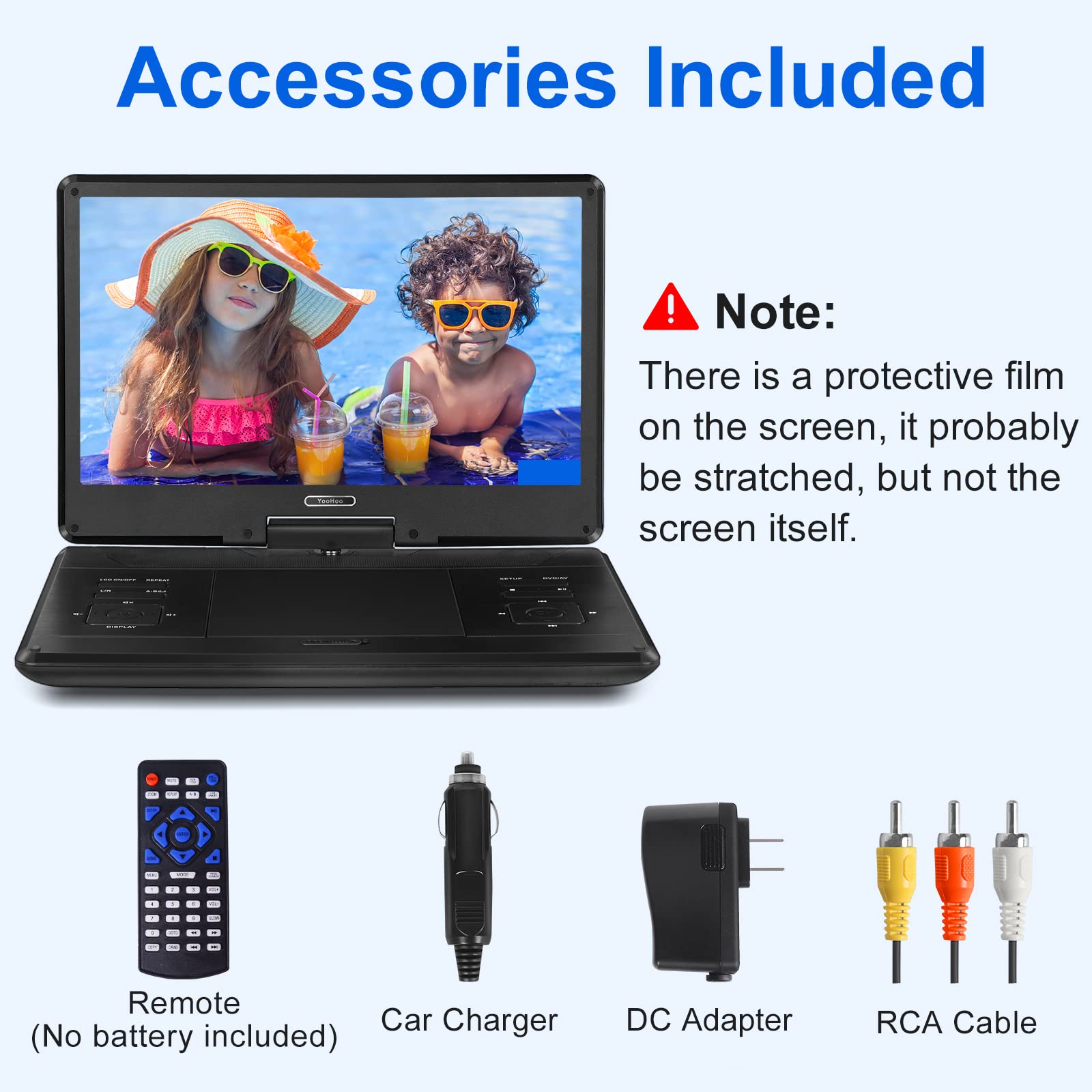 YOOHOO 16.9" Portable DVD Player with 14.1" Swivel HD Large Screen, DVD Player Portable with 6Hrs Playtime, Last Memory, Support USB/SD Card/Sync TV, Region-Free, Support Multiple Discs, Black