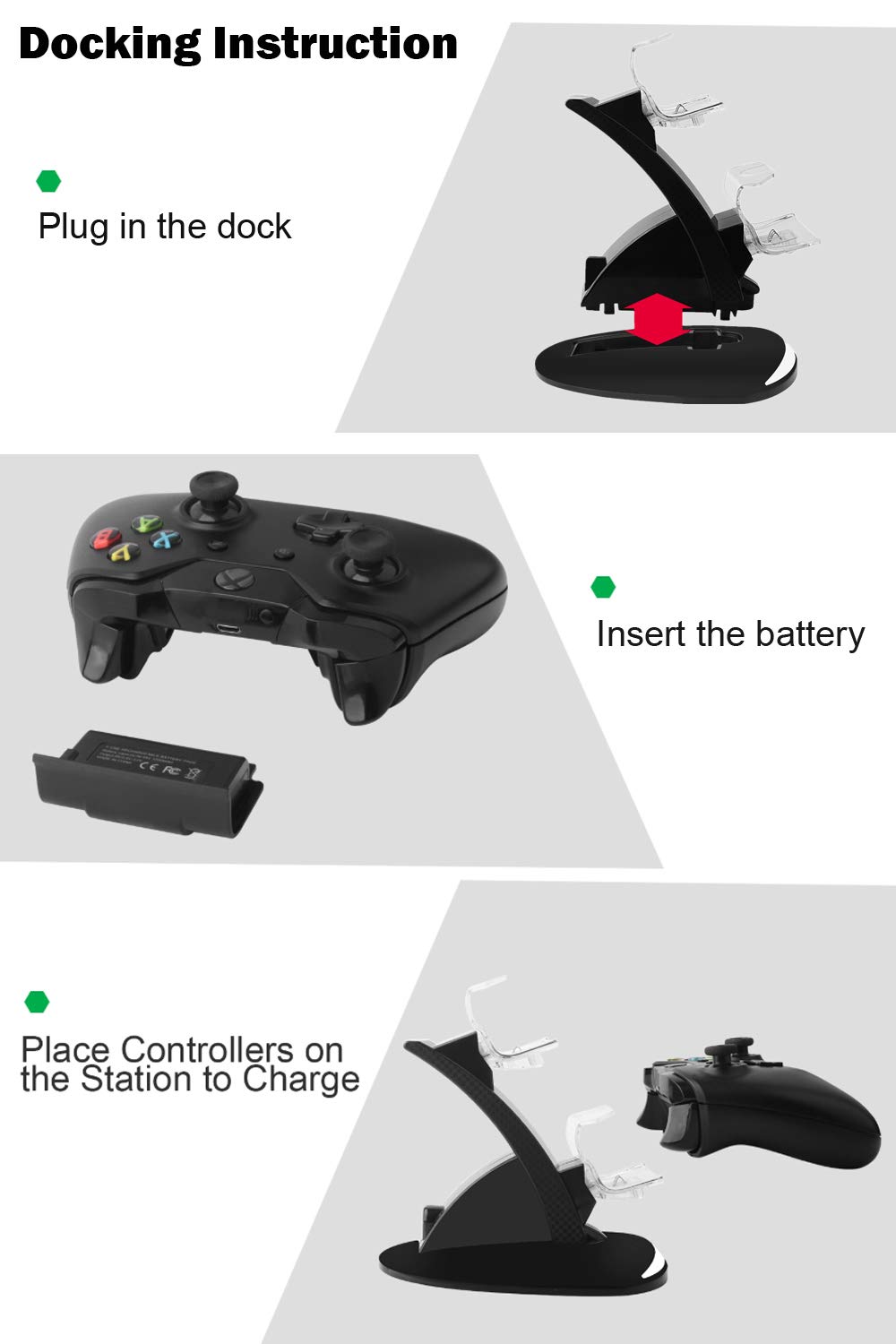 Megadream Controller Charger for XB One, Dual Dock Battery Charging Station Controller Charging Stand Dock with 2 Rechargeable 1200mAh Battery Packs for Xb one S/X/Elite, LED Indicator Light