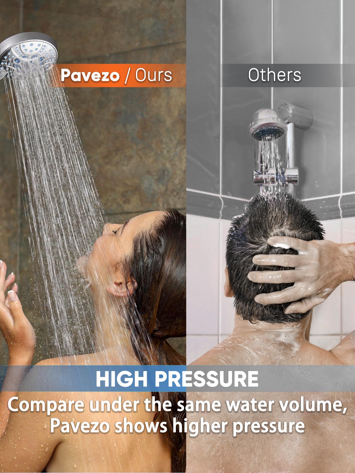 Pavezo High Pressure Handheld Shower Head with Filter, ON/OFF Switch Pause Button, 10-mode Shower Head with Hard Water Softener Filters, SS Hose, Anti-clog & Powerful Clean Tile & Pets, Premium Chrome