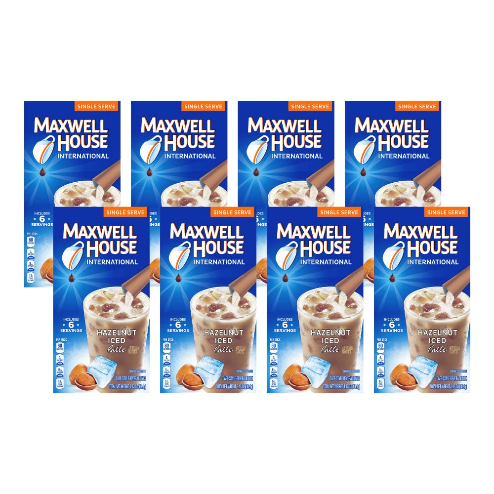Maxwell House light_roast International Cafe Iced Hazelnut Latte Instant Coffee (3.42 oz Boxes, Pack of 8)