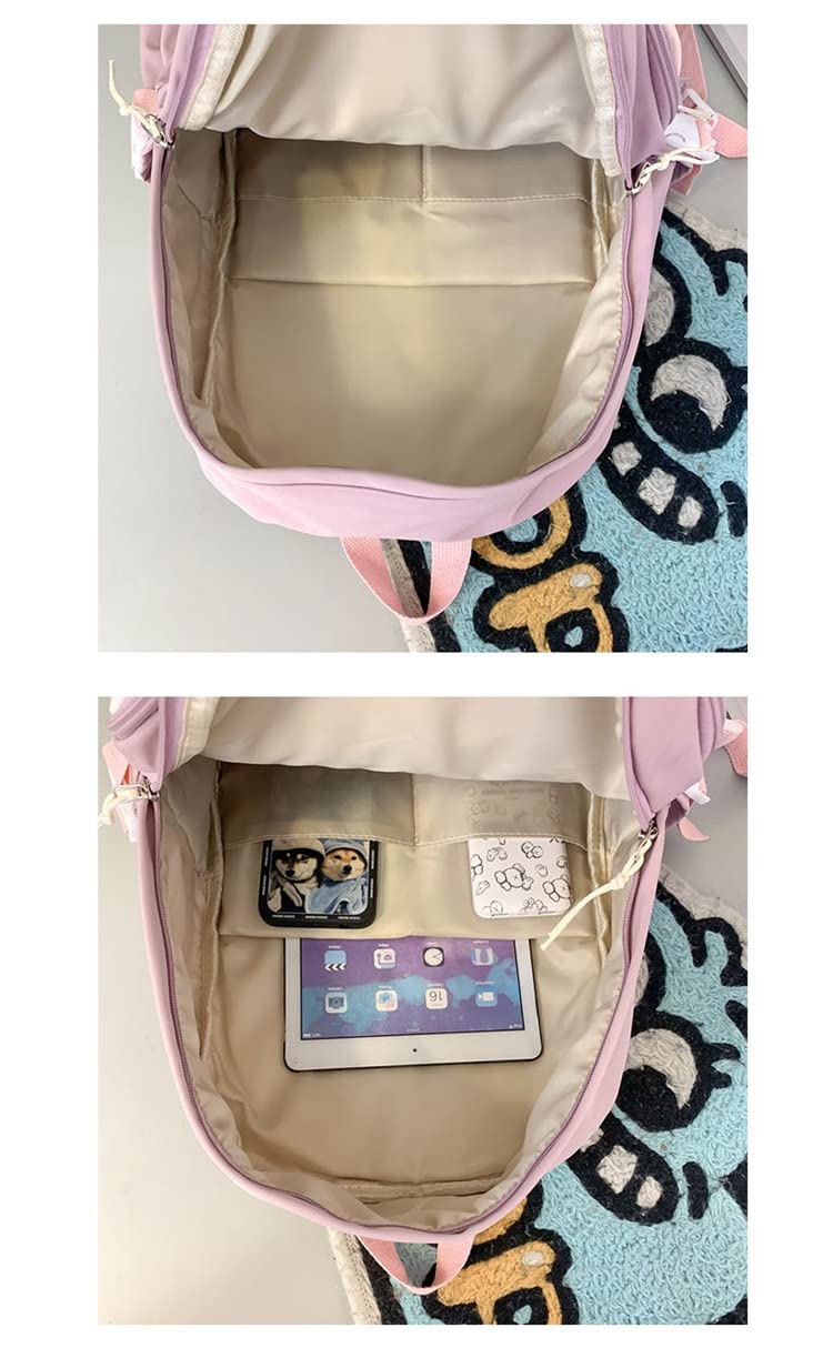 MWZING Kawaii Backpack with Cute Pin Accessories Plush Pendant Kawaii Cute Aesthetic Backpack GREEN
