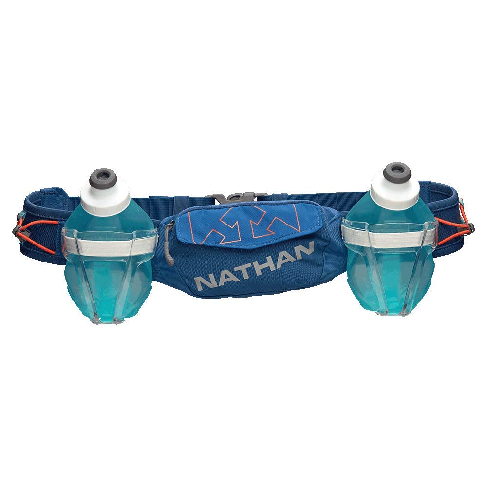 Nathan Hydration Running Belt Trail Mix Plus - Adjustable Running Belt β TrailMix Includes 2 Bottles/Flask β with Storage Pockets. Fits Most iPhones and Smartphones (Blue on Blue)