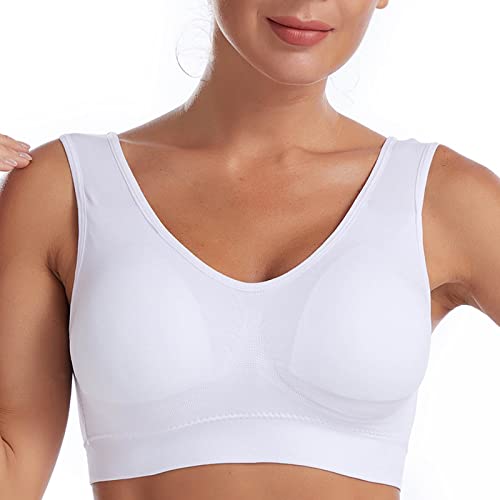 ZHISHILIUMAN Women's Seamless Comfortable Sports Bra Workout Activity Yoga Bras Sleep Bras with Removable Pads White
