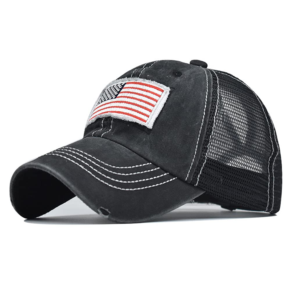 Nogewul American flag Ponytail Baseball Cap for Womens Men High Messy Bun Hat Ponycaps Adjustable Dad Trucker Mesh Hats