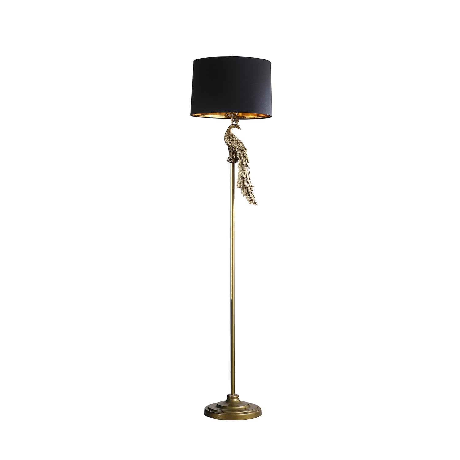 ORE International 64.5" in Modern Elegance Golden Peacock On A Pedestal Polyresin Floor Lamp