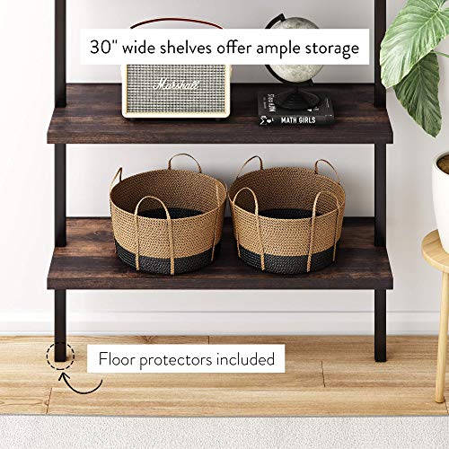 Nathan James Theo 6-Shelf Tall Bookcase, Wall Mount Bookshelf with Natural Wood Finish and Industrial Metal Frame, Nutmeg/Matte Black