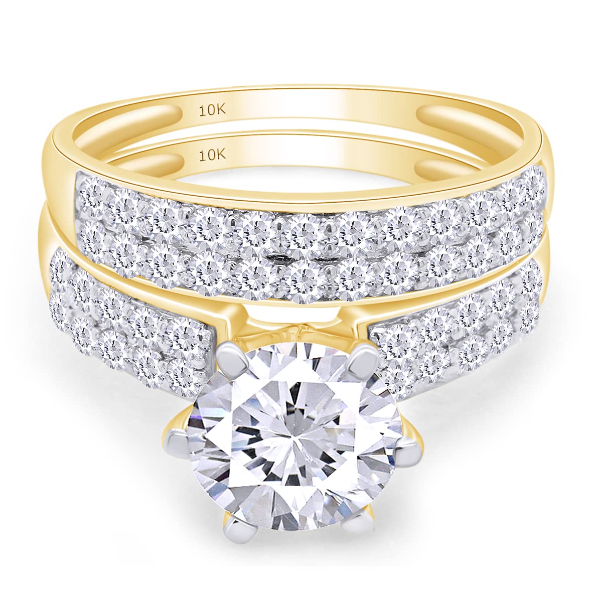 SAVEARTH DIAMONDS Center 7MM Round Cut Lab Created Moissanite Diamond Solitaire Bridal Set Engagement Ring In 10K Solid Yellow Gold Jewelry For Women(1.75 Cttw)-10
