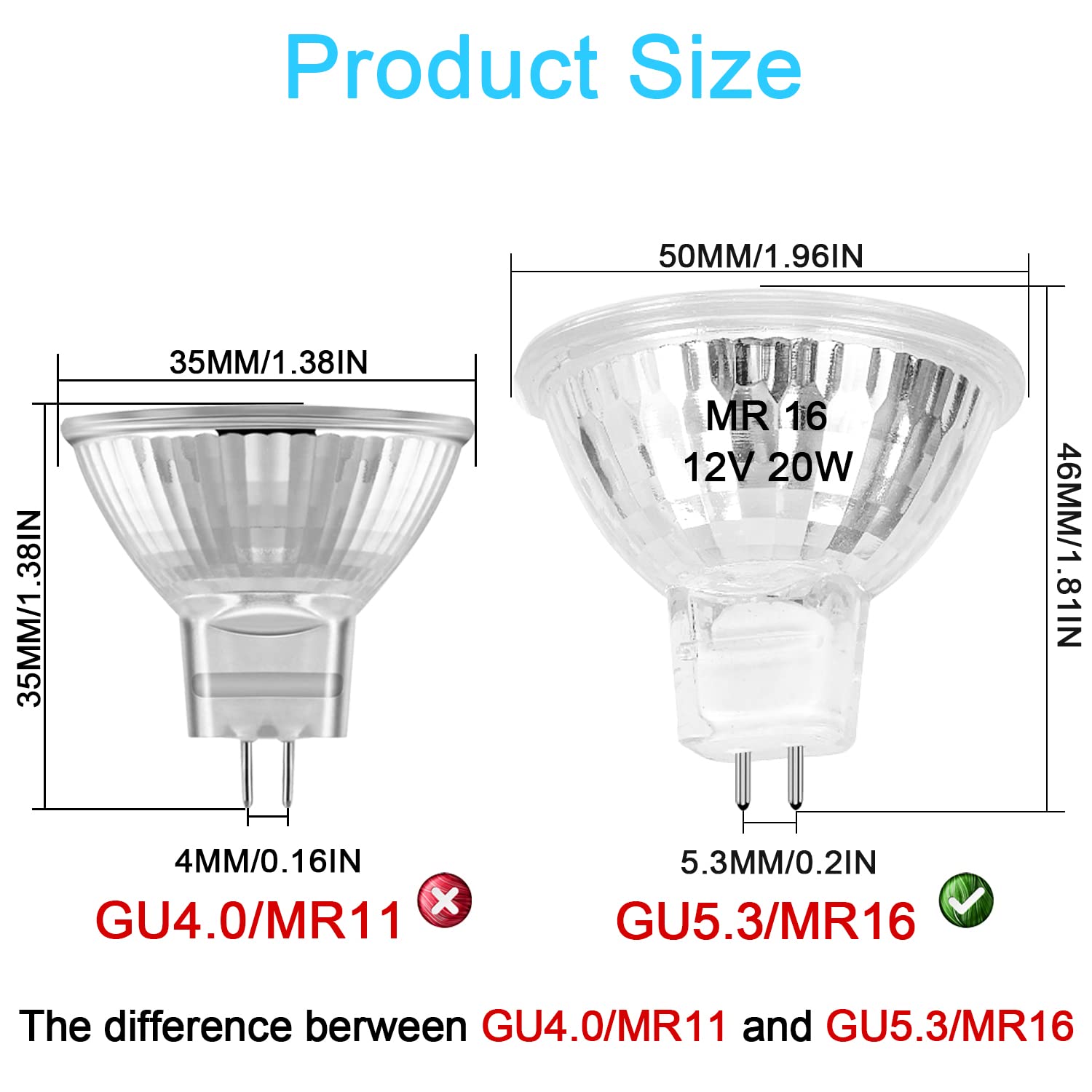 MR16 Halogen Bulb 20W Dimmable 12V GU5.3 Bi Pin Base Spotlight with Long Lifespan, 2700K Warm White MR16 Bulbs with Clear Glass Cover for Landscape, Track Lights, Fiber Optics, Desk Lamps, 6 Pack
