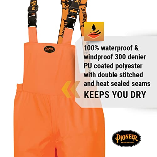 Pioneer Ripstop High Visibility Bib Pant - Safety Rain Gear โ Hi Vis, Waterproof, Reflective, Work Overalls for Men โ Orange, Yellow/Green