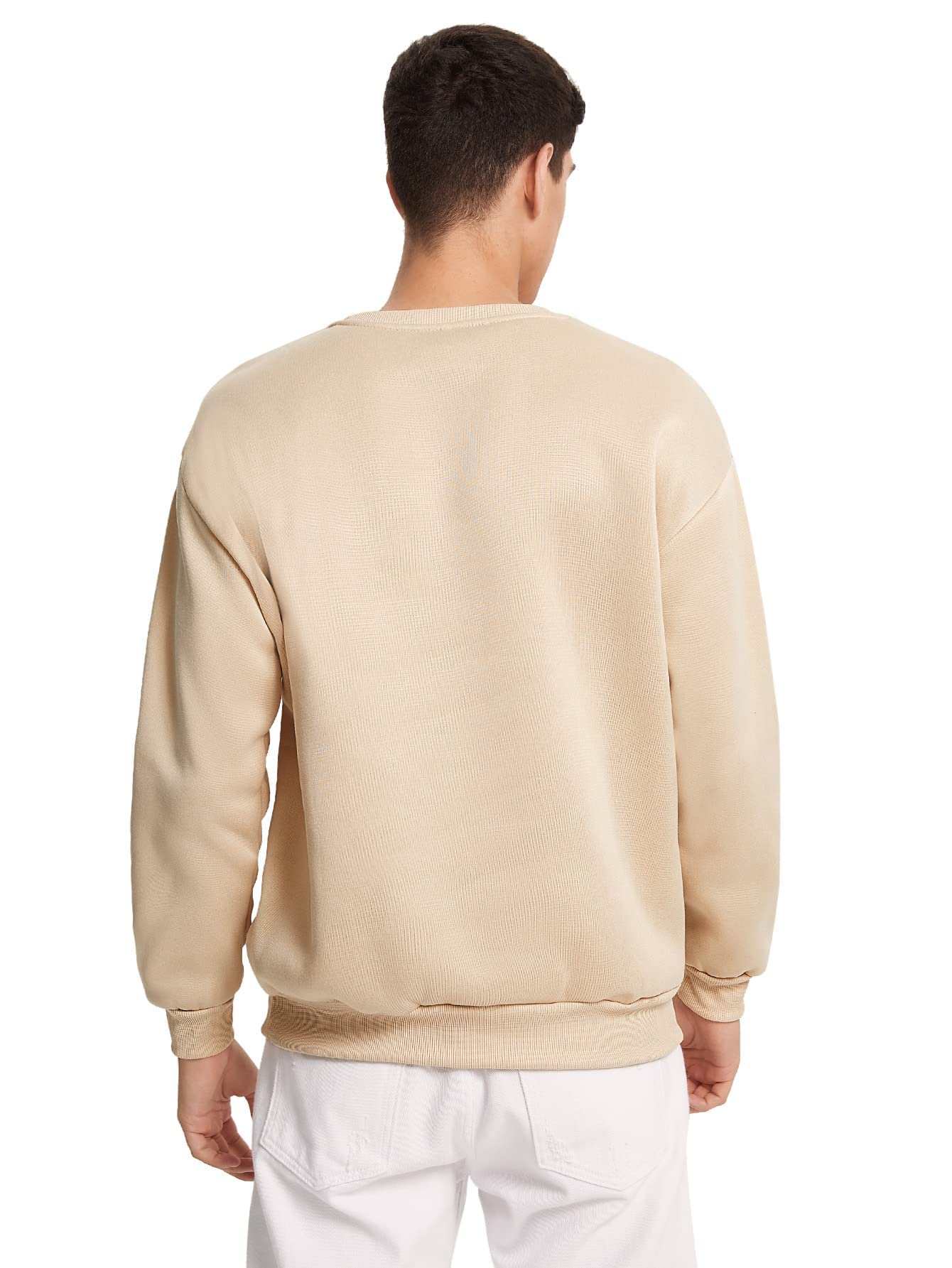 SheIn Men's Casual Letter Print Long Sleeve Crewneck Drop Shoulder Sweatshirt Tops Khaki M