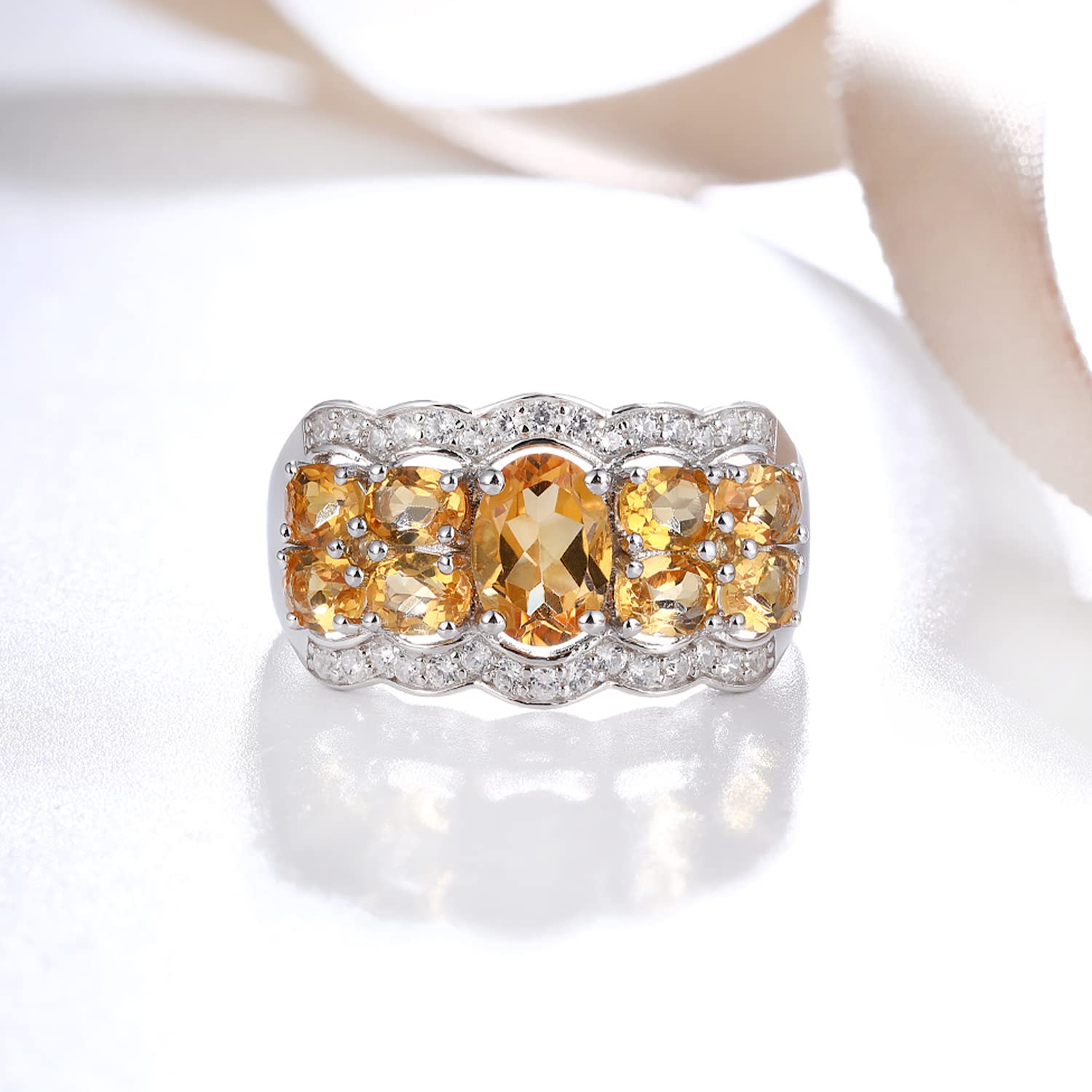 supermodel 925 Sterling Silver Statement Ring for Women 7x5MM Natural Citrine Wedding Band Ring Birthstone Ring Jewelry Gift for Valentines Day Anniversary Size 7