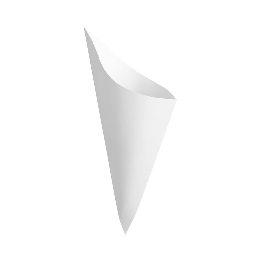 Restaurantware Conetek 10-Inch Eco-Friendly White Finger Food Cones: Perfect for Appetizers - Food-Safe Paper Cone - Disposable and Recyclable - 100-CT