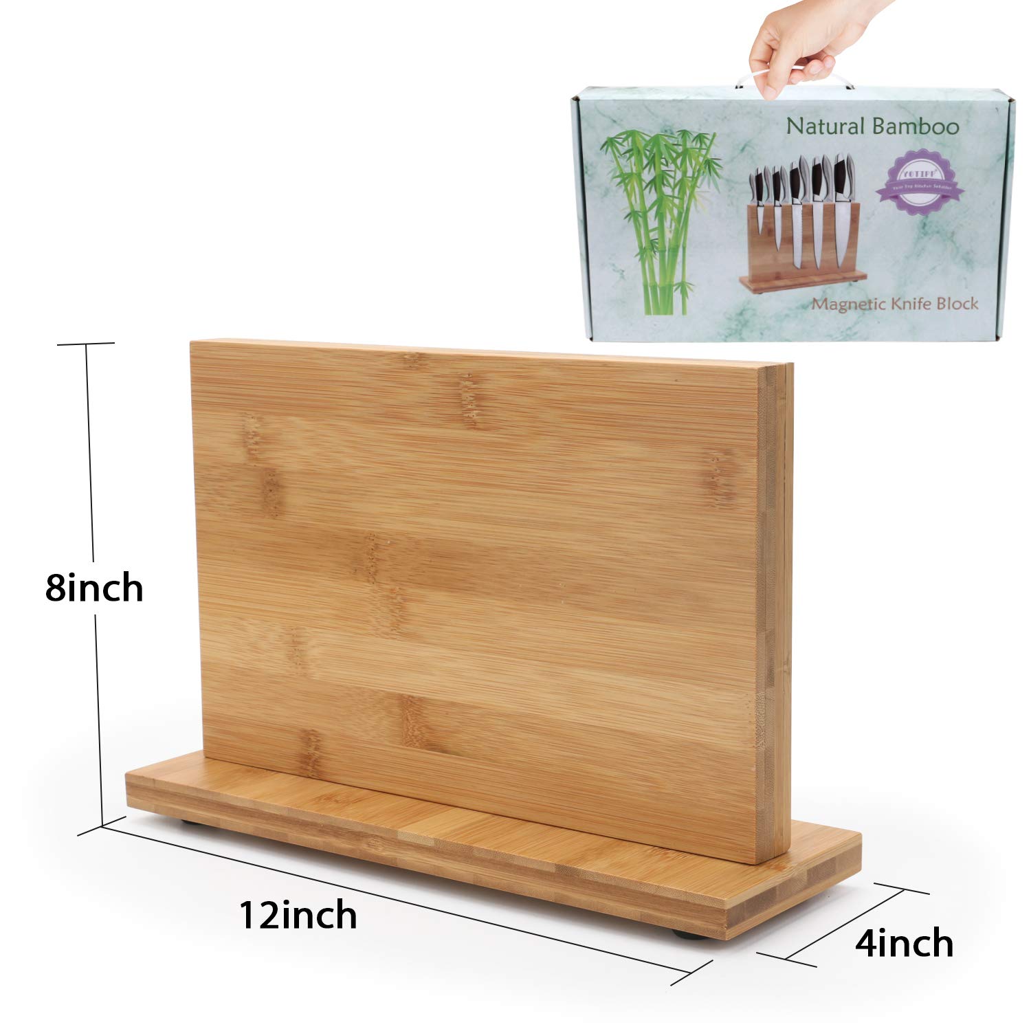 Magnetic Knife Block, Natural Bamboo Knife Holder with Strong Magnets, Double Side Cutlery Display Stand and Storage Rack, Comes in a Gift Box