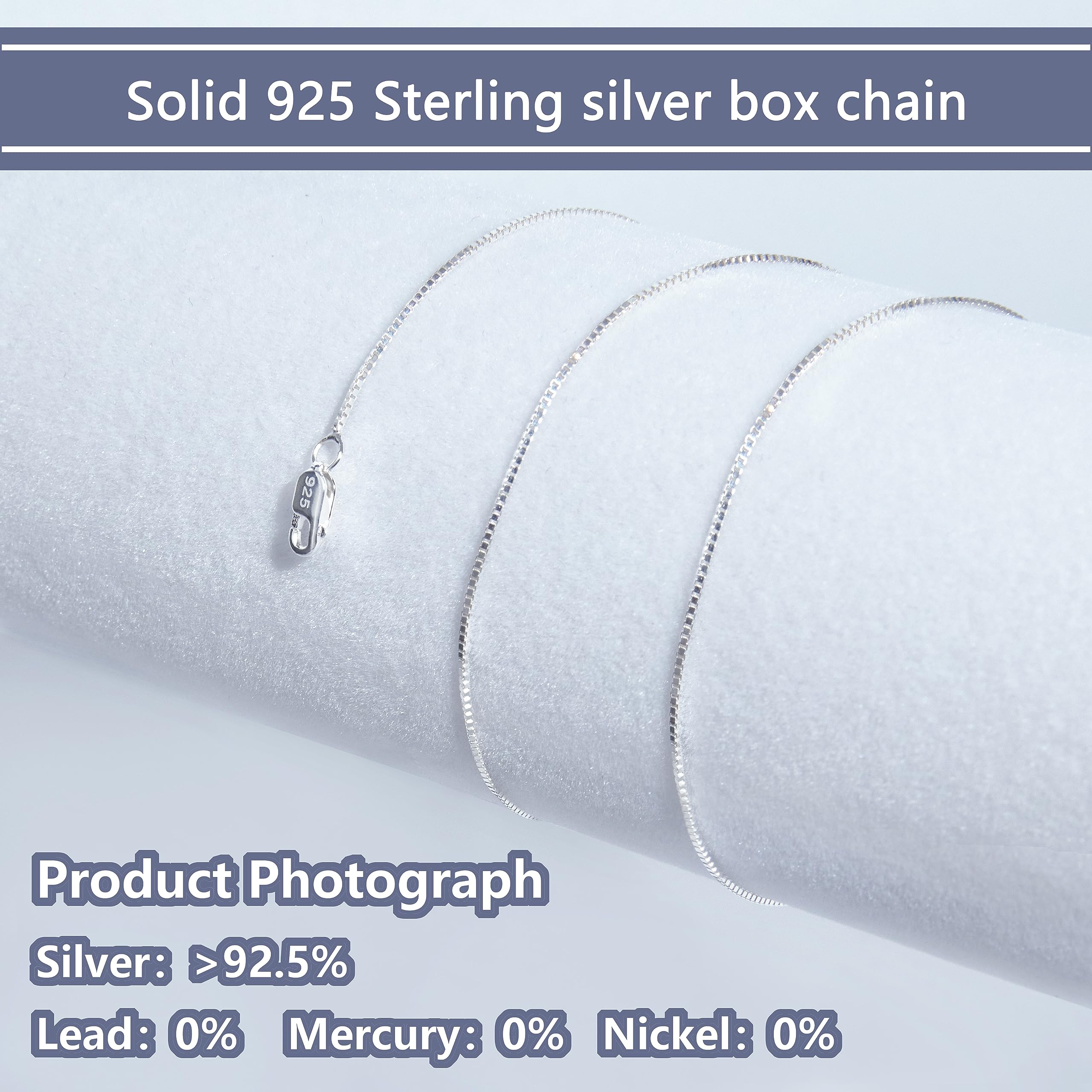 NAG.HC 925 Sterling Silver 0.8MM Box Chain Necklace for women - Available in 18K Gold or Silver or White Gold- Dainty&Thin&Strong &Add charm(16",silver)