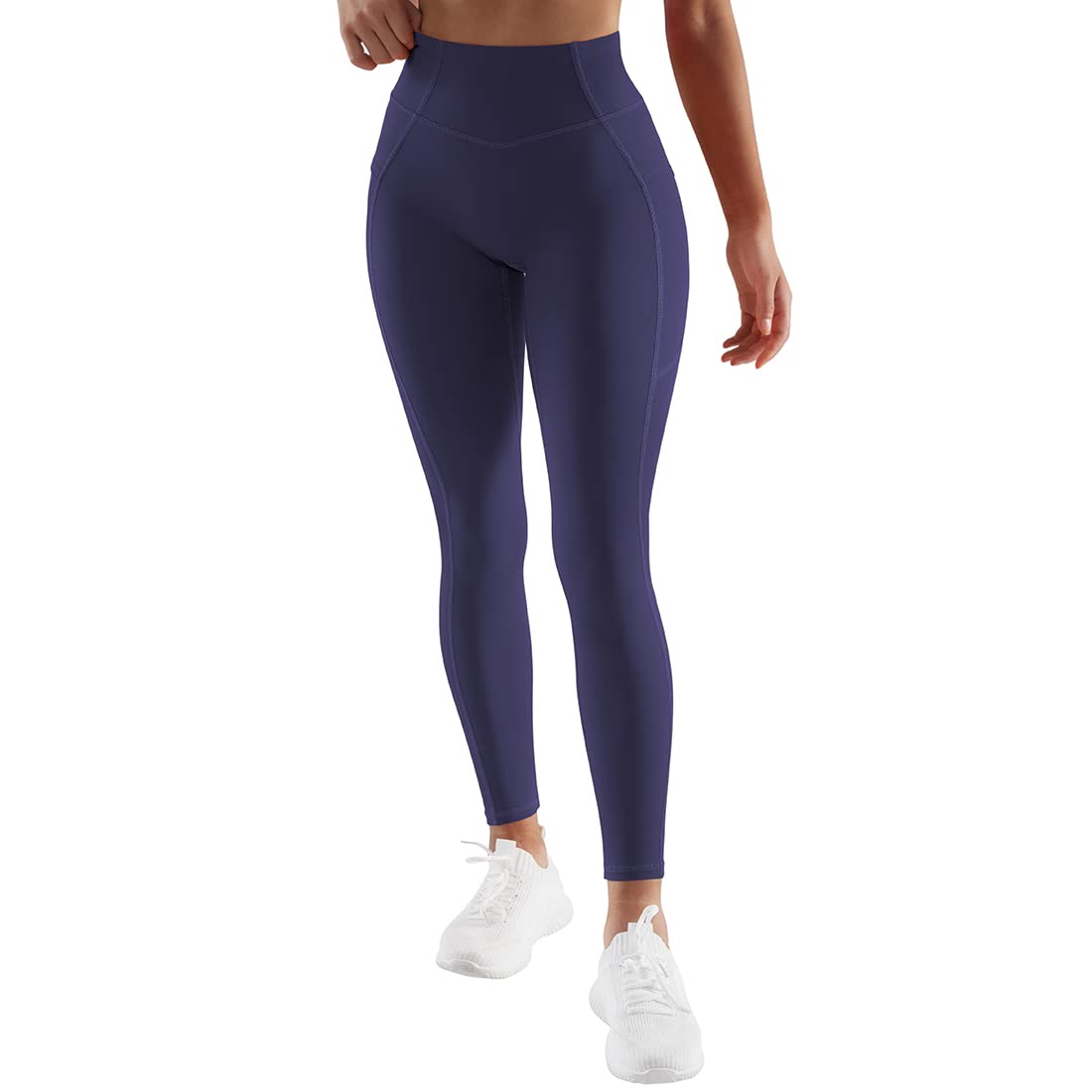 SUUKSESS Women Contour High Waisted Leggings with Pockets No Front Seam Workout Yoga Pants (Navy Blue, M)