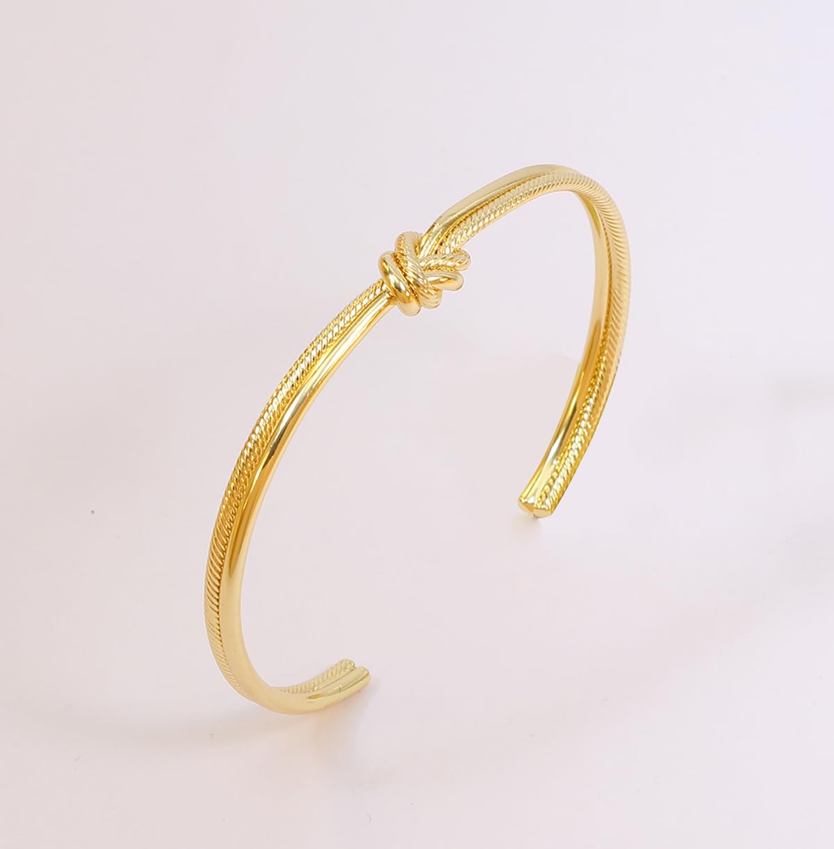 MANZHEN 14K Real Gold Plated bracelets Simple Knot Bangle Cuffs for Women Adjustable Sailor Love Knot Bangle Bracelet Bridesmaid Gift (Gold)