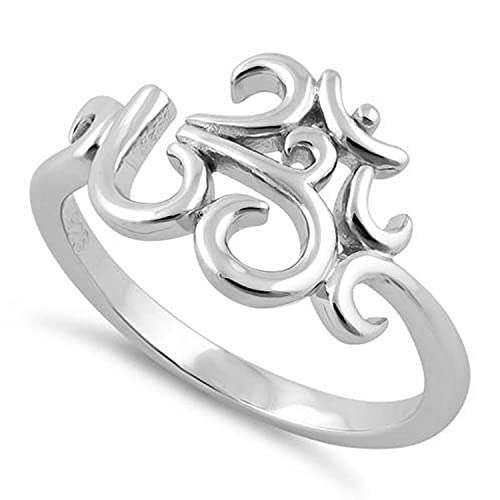 Sterling Silver 925 Om Ring Spiritual Band Ring Ohm Symbol of Peace Jewelry (11)