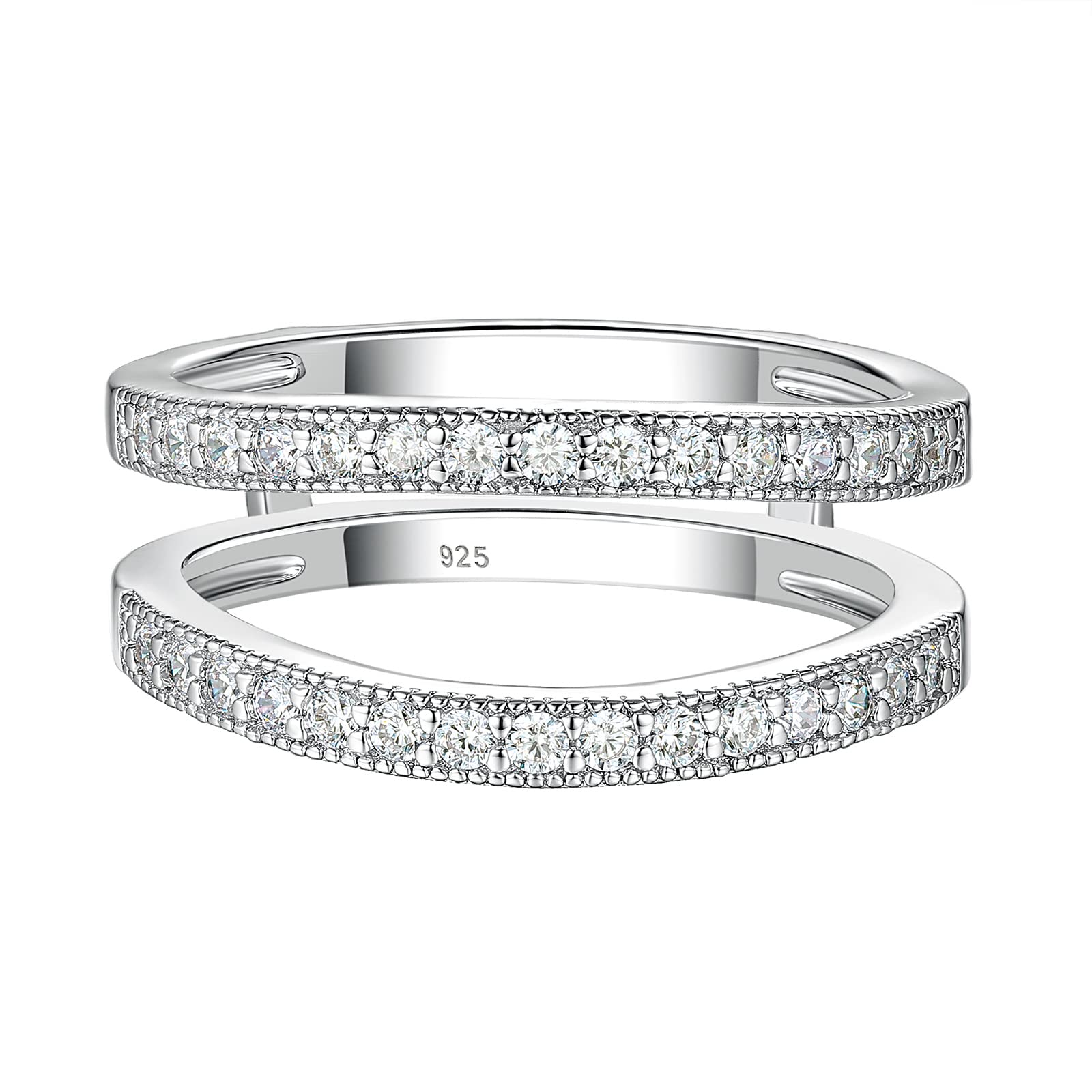 SHELOVES Womens Wedding Band Ring Enhancers Round White AAAAA CZ 925 Sterling Silver Guard Rings Sz 6.5
