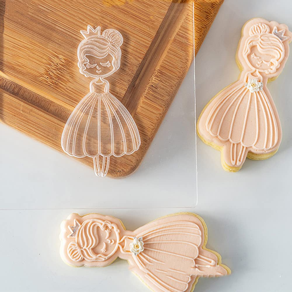 NANAICHE Premium Acrylic Cookie Mold Set with Laser-Engraved Designs - Durable and Versatile Baking Tools for Making Beautiful Cookies, Cakes, and More (princess)