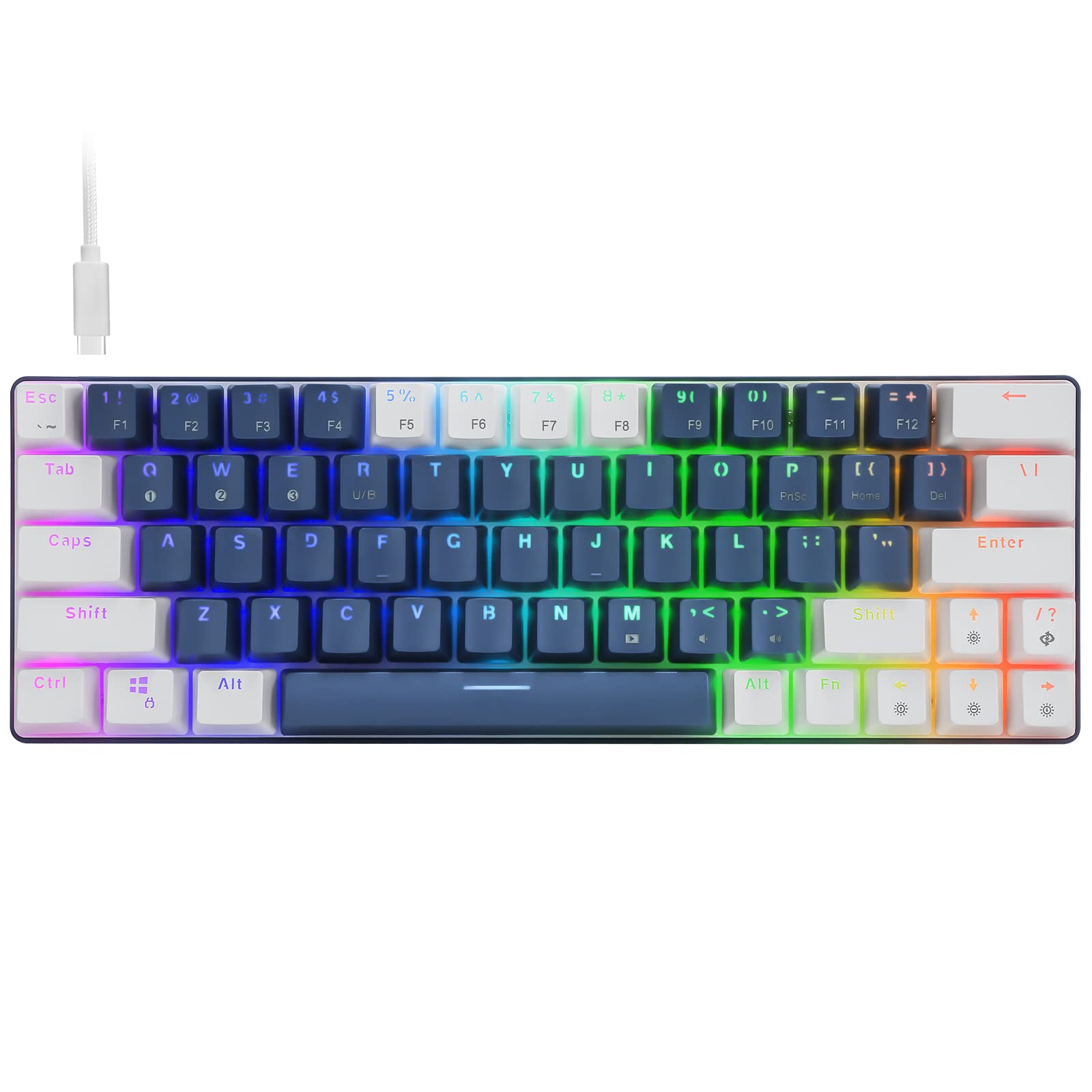 NORCHE 60% Mechanical Gaming Keyboard,Wired/Bluetooth 5.0 Modes,RGB Backlit Ultra-Compact Mini Keyboard, Compact 63 Keys Keyboard for PC/Mac Gamer,Office,Gaming,Homeoffice