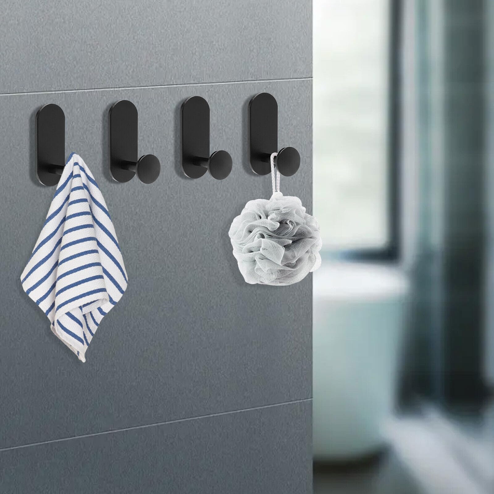 MANULOOT 4pcs Adhesive Hooks Towel Hooks, Adhesive Towel Hooks, Shower Hooks for Inside Shower, Key Towel Coat Wall Hook, Adhesive Hooks, Stick on Hooks for Hanging | US Stock