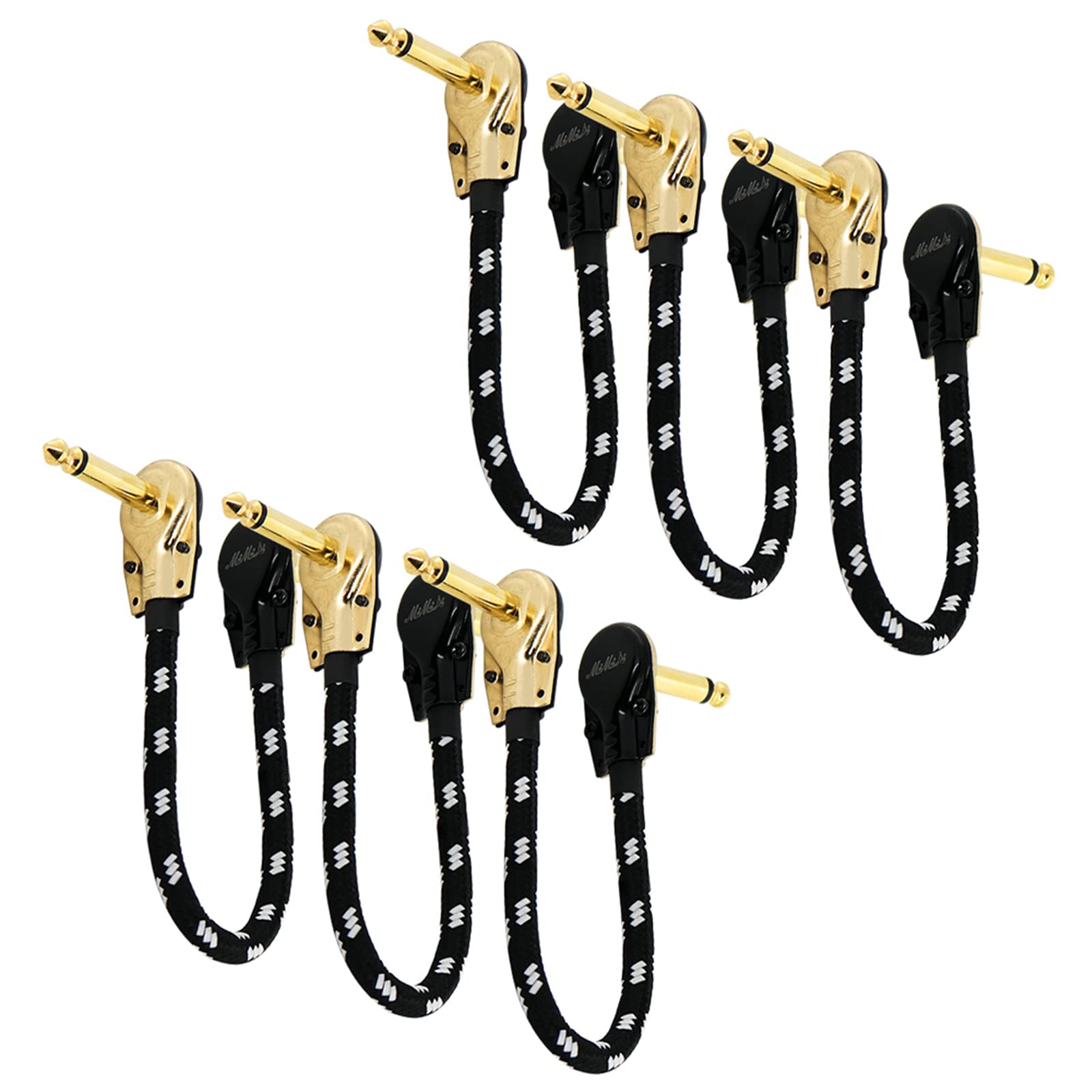MIMIDI Flat Guitar Pedal Cable, 6 Inch Tweed Low Profile Guitar Patch Cables, TS 1/4 Inch Pancake Pedal Patch Cables Connectors PedalBoard Cable (6-Pack Flat Blackwhite)
