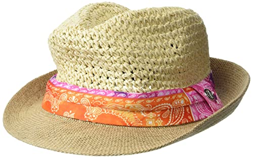 Steve Madden Women's Straw W Jute Fedora W Printed Cotton Trim