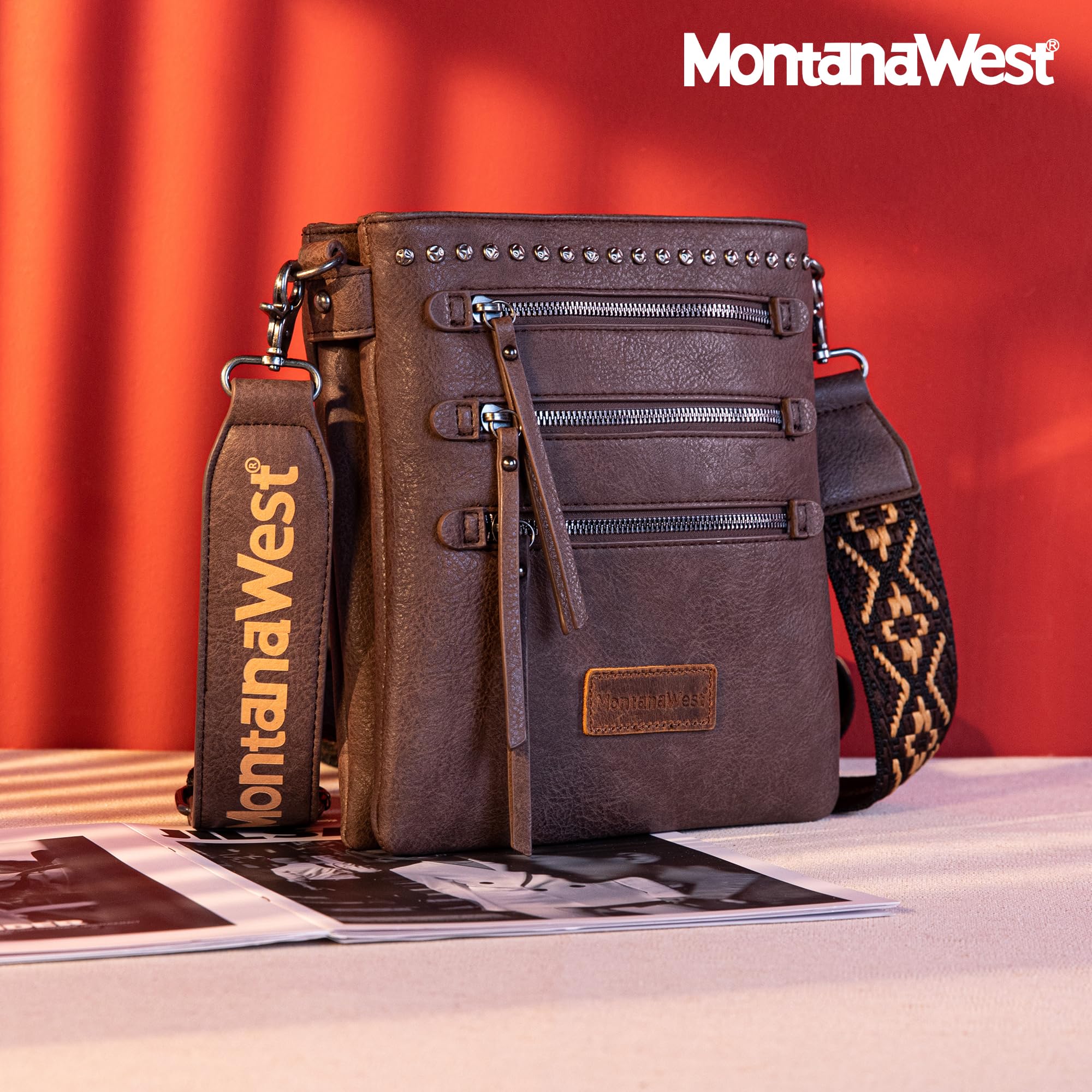 Montana West Crossbody Purse for Women Multi Pocket Crossover Side Purses Medium Size Cross Body Bag with Wide Guitar Strap Travel MWC-184CF