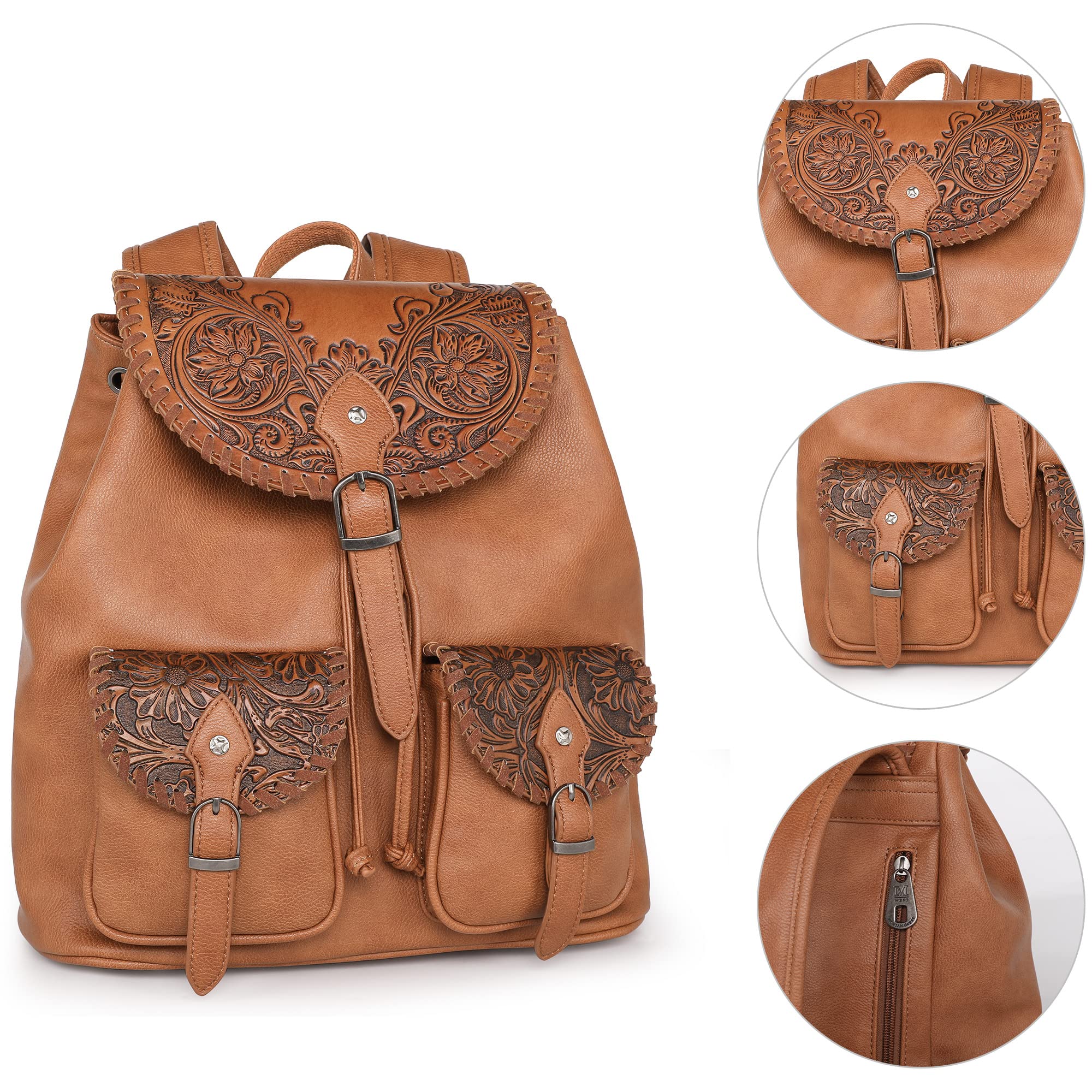 Montana West Western Tooled Collection Backpack Large Travel Western Backpack for Women MW1173-9110BR