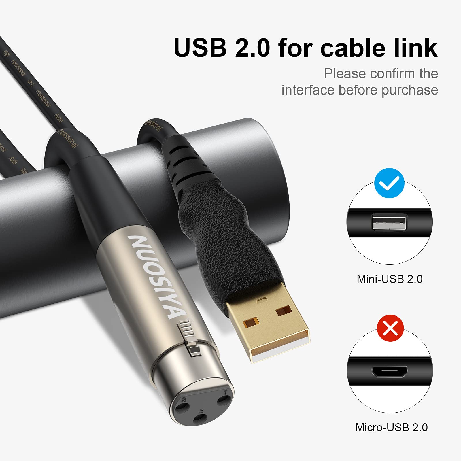 NUOSIYA USB to XLR Cable, USB Microphone Cable 10 Ft, 3 Pin XLR Female Cables Adapter Mic Converter Patch Cable Studio Audio Cable Connector Cords for Microphones, Recording, Karaoke