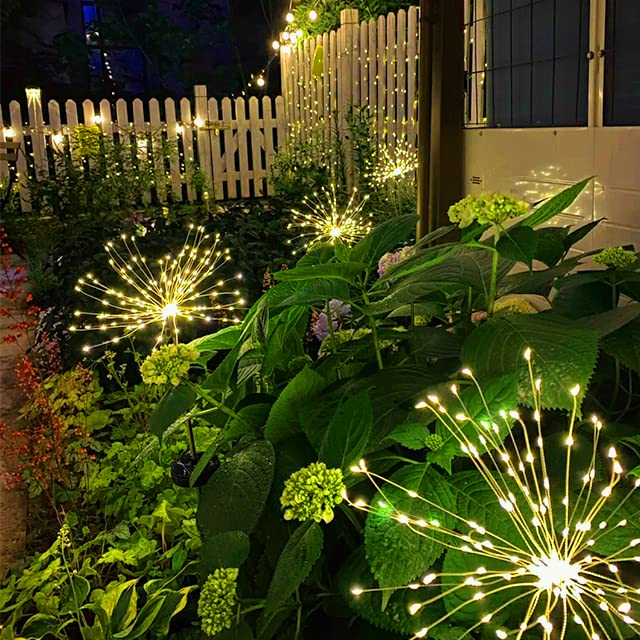 Yard Decor, 2 Pack Solar Lights Outdoor Waterproof Garden Lights IP65 2 Lighting Modes Solar Firework Lights for Garden Patio Yard Pathway Parties Christmas Porch Farmhouse Decor,Warm White