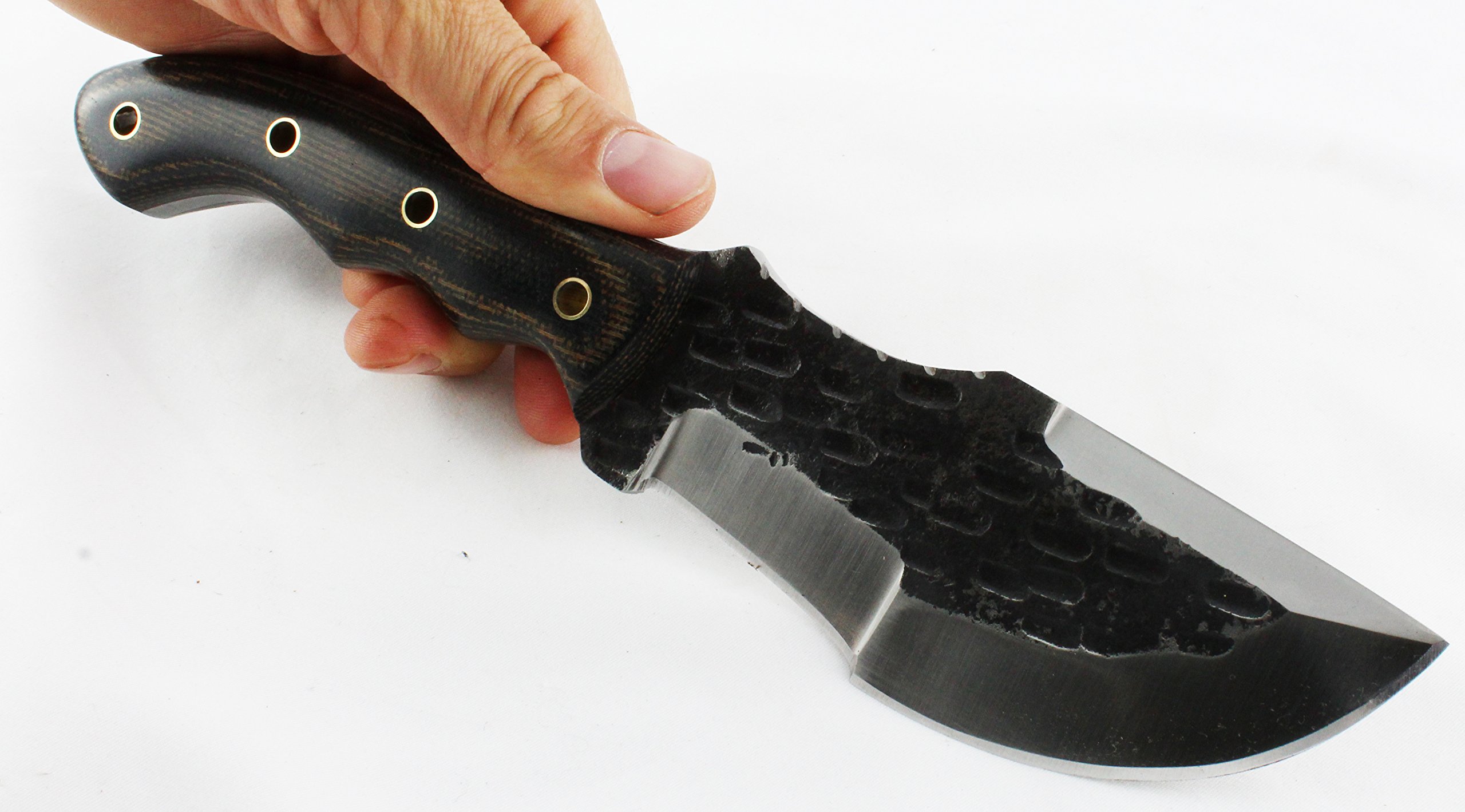 Moorhaus Handmade D2 Hammered Brown & Black G10 Tracker with Leather Sheath