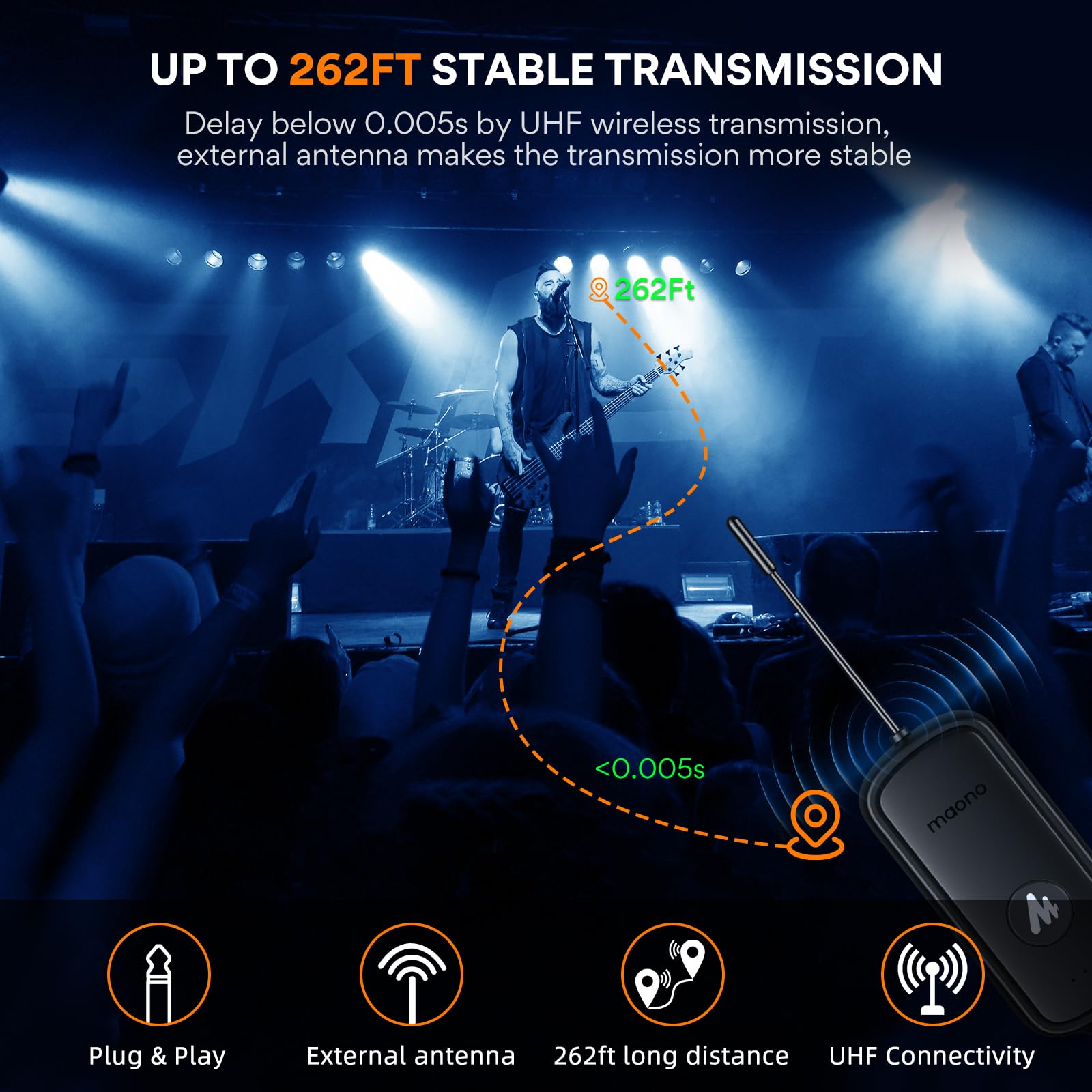 MAONO Wireless Microphone, UHF Handheld Cordless Dynamic Mic, 20 UHF Frequencies Karaoke Mic, Cordless Microphone for Singing, Karaoke, DJ, Singing, Church, Speech, Wedding,262 ft Range (WM760 A1)