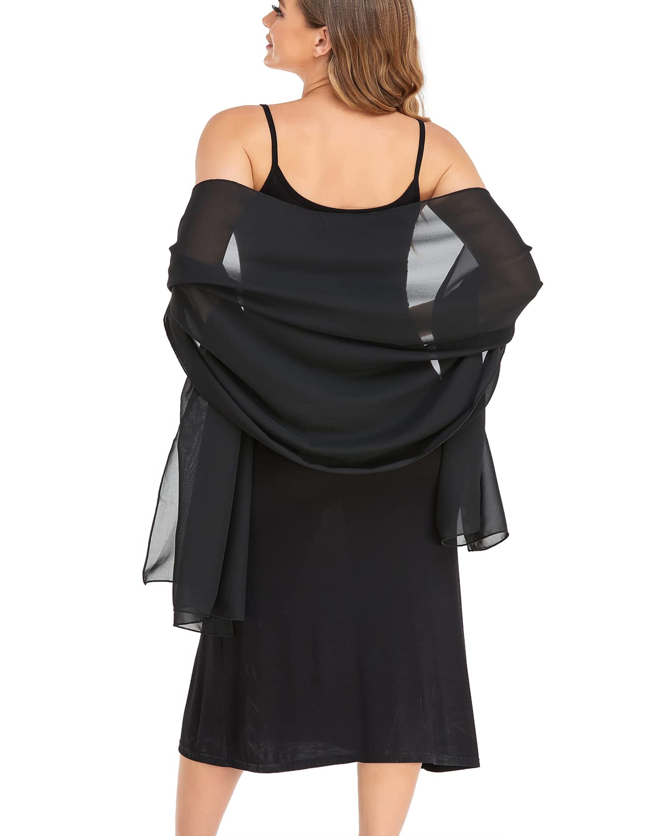 Pukguro Black Shawl Sheer Women Chiffon Evening Wraps Elegant Soft Silky Weddings Bridal Scarf Black 79 * 18''