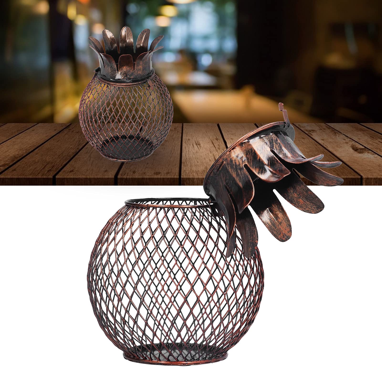 Restokki Wine Cork Container Iron Pineapple Shaped Wine Bottle Picture Frames Cork Storage Box Ornament for Home Bar Decoration