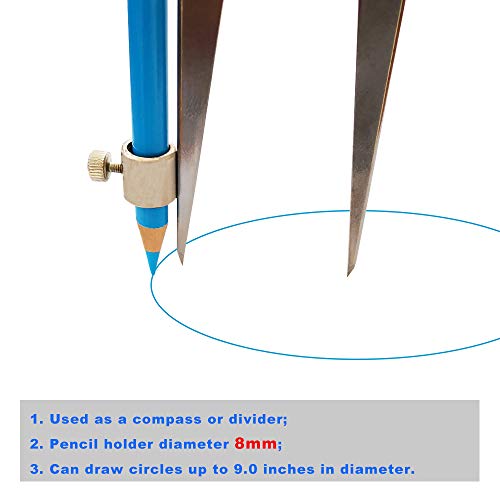 ZLKSKER 4/10 inch Woodworking Compass with Pencil Holder, Precision Spring Divider/Scriber, All Metal Compass for Leather Work Metalworking (4 inch)