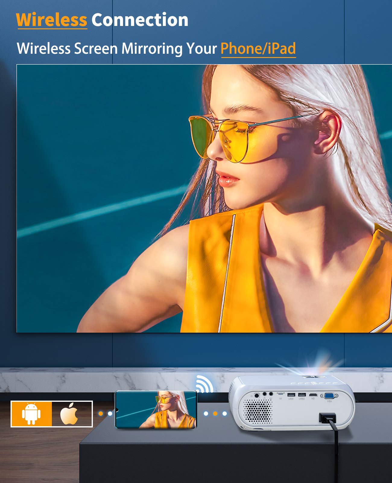 Mini Projector, ELEPHAS 2023 Upgraded Native 1080P WiFi Projector, 12000 Lux Portable Projector with Projector Screen, Movie Projector Compatible with Android/iOS/Windows/TV Stick/HDMI/USB (silver)