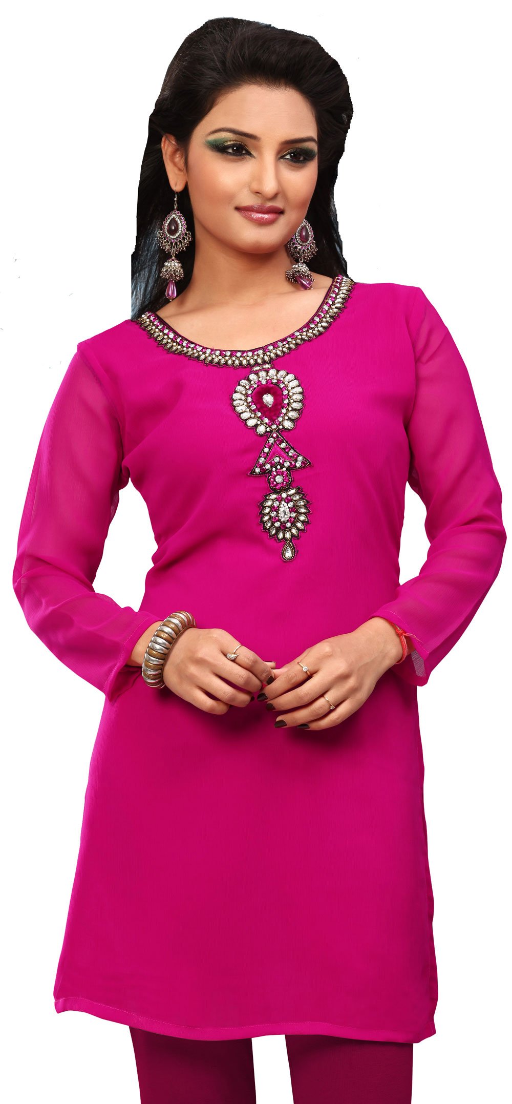 Maple Clothing Indian Tunics Kurti Top Short Blouse Women's India Apparel (Pink, XXL)