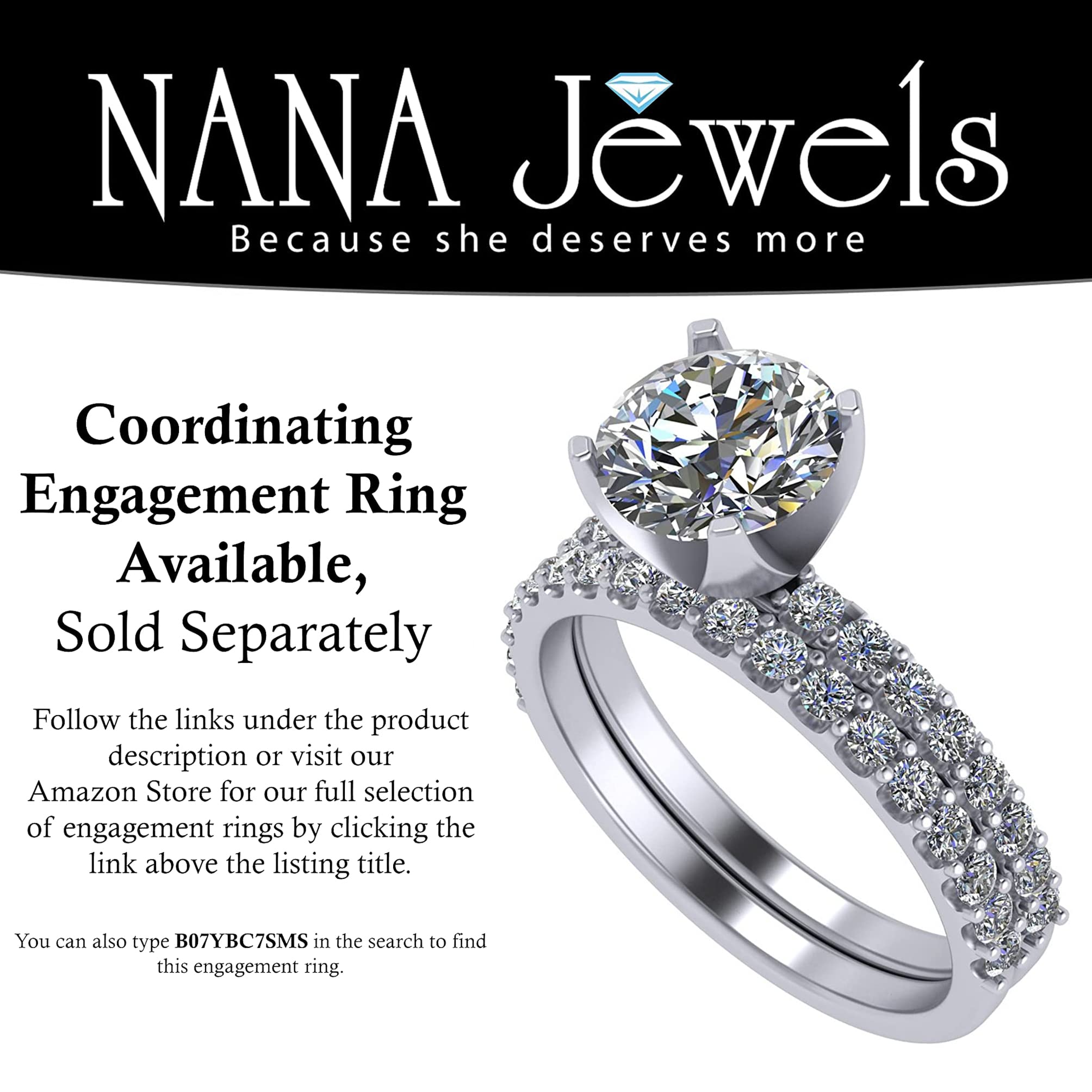 NANA Jewels Womens Pure Brilliance Zirconia Wedding Band CZ Ring - Platinum Plated Silver, Size 7