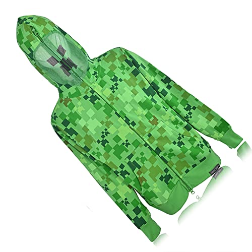 Minecraft Boys Video Game Hoodie - Black and Green Creeper Face - Official Zip Hoodie Sweatshirt (Green Camo, Medium)
